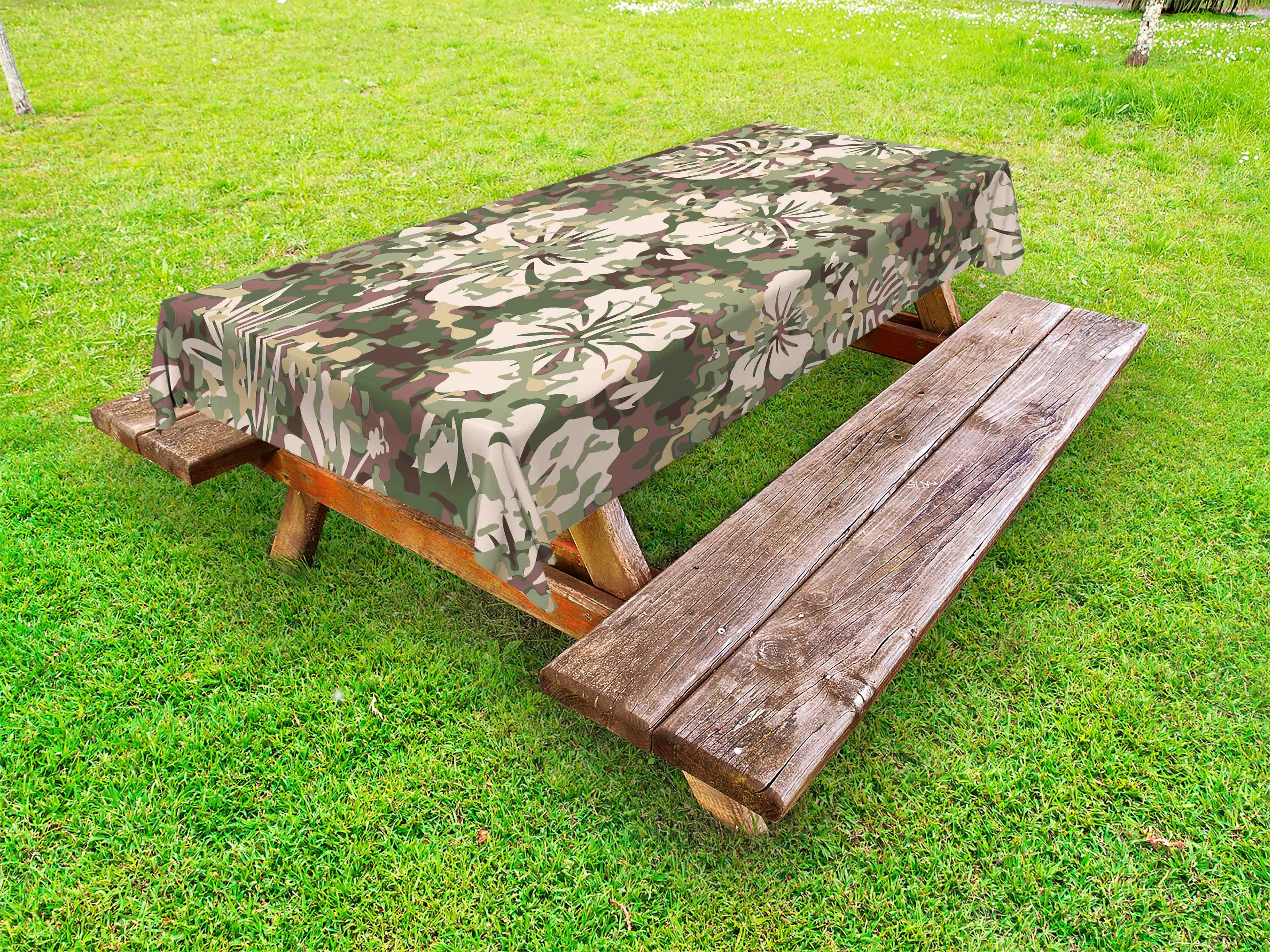 Camo Outdoor Tablecloth, Aloha Hawaiian Tropical Jungle Forest Hibiscus ...