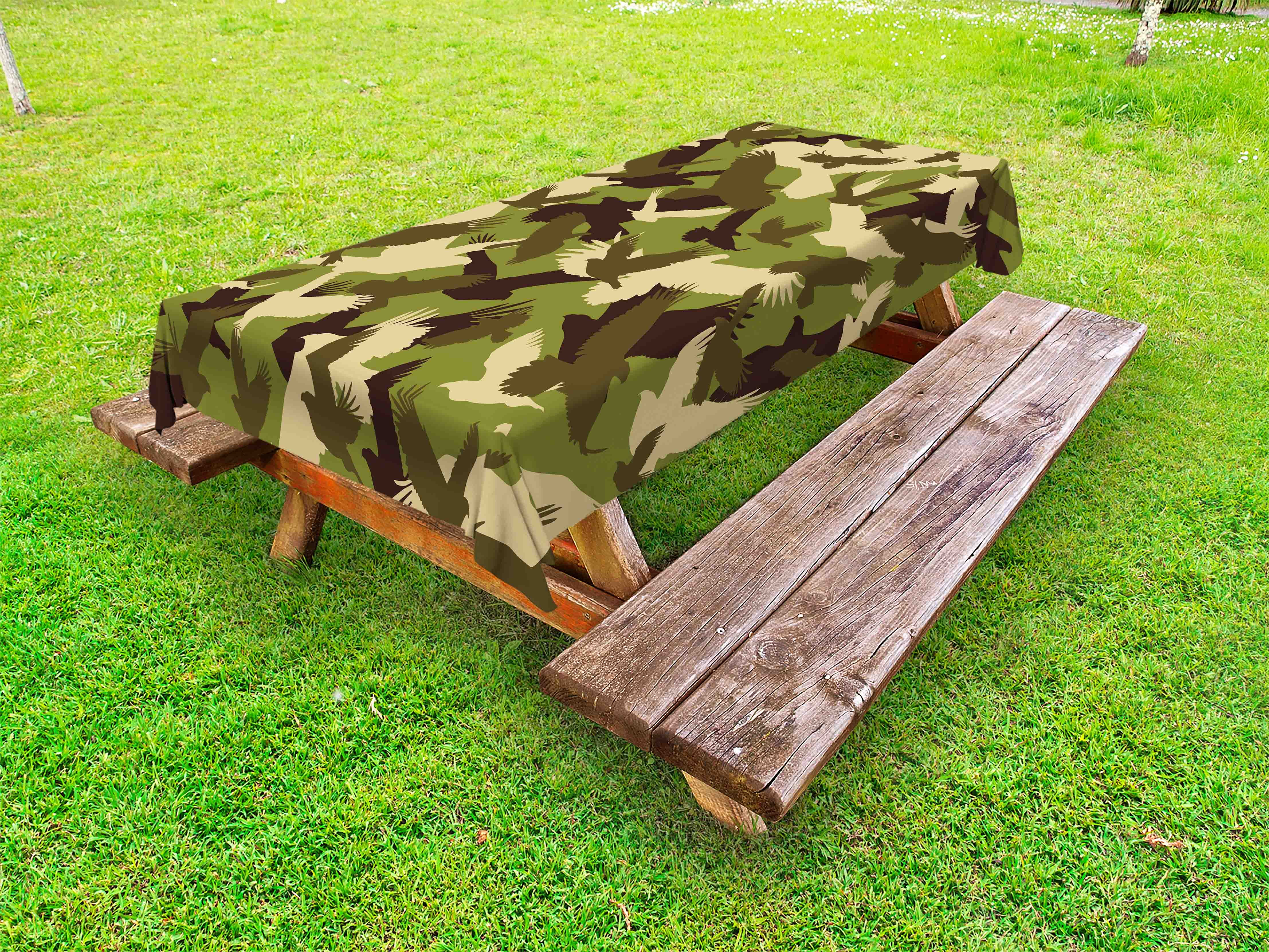 Camo Outdoor Tablecloth, Eagle Silhouettes Flying Open Wings Falcon ...