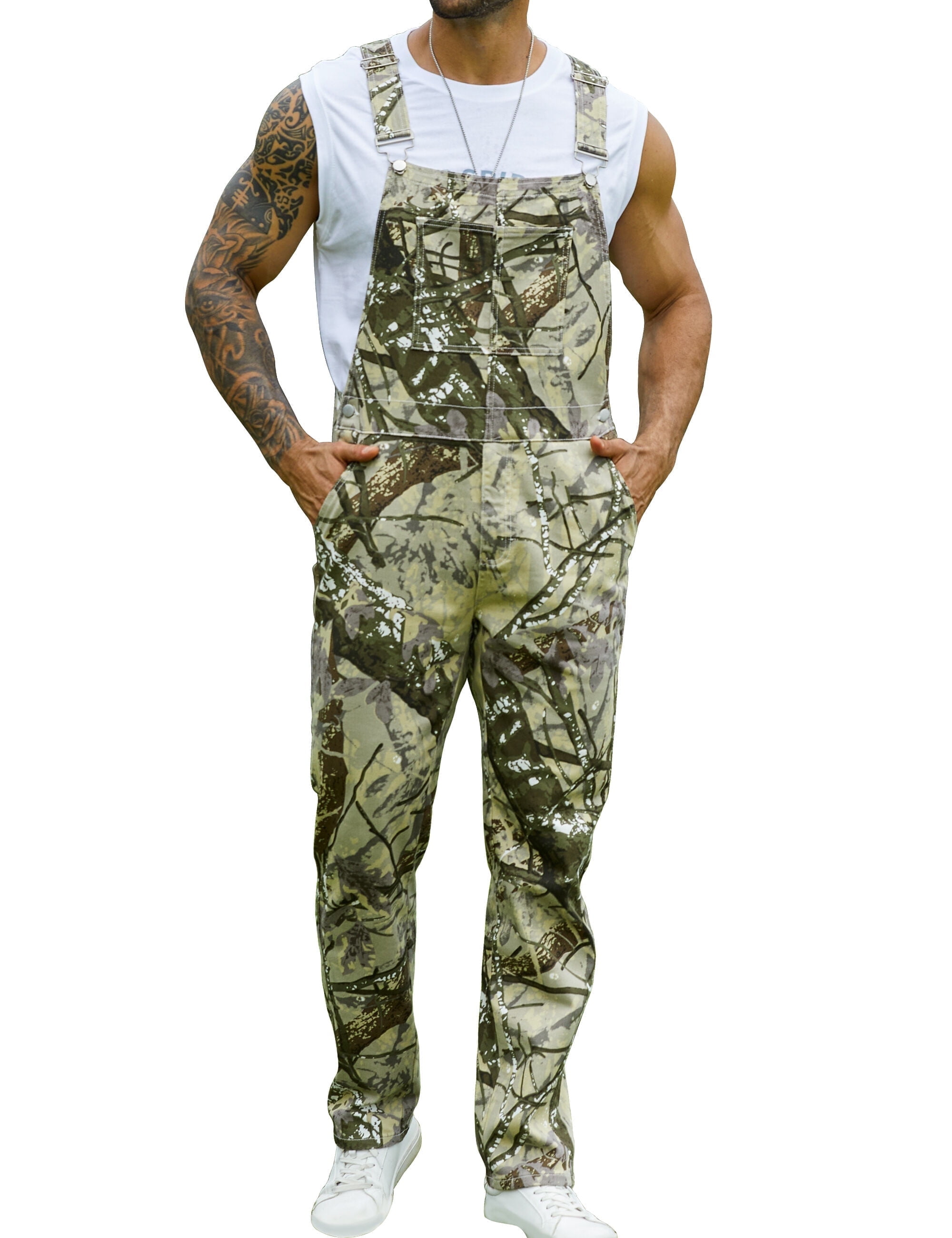 Camo Overalls for Men Work Utility Coveralls Bibs Romper Jumpsuit with ...