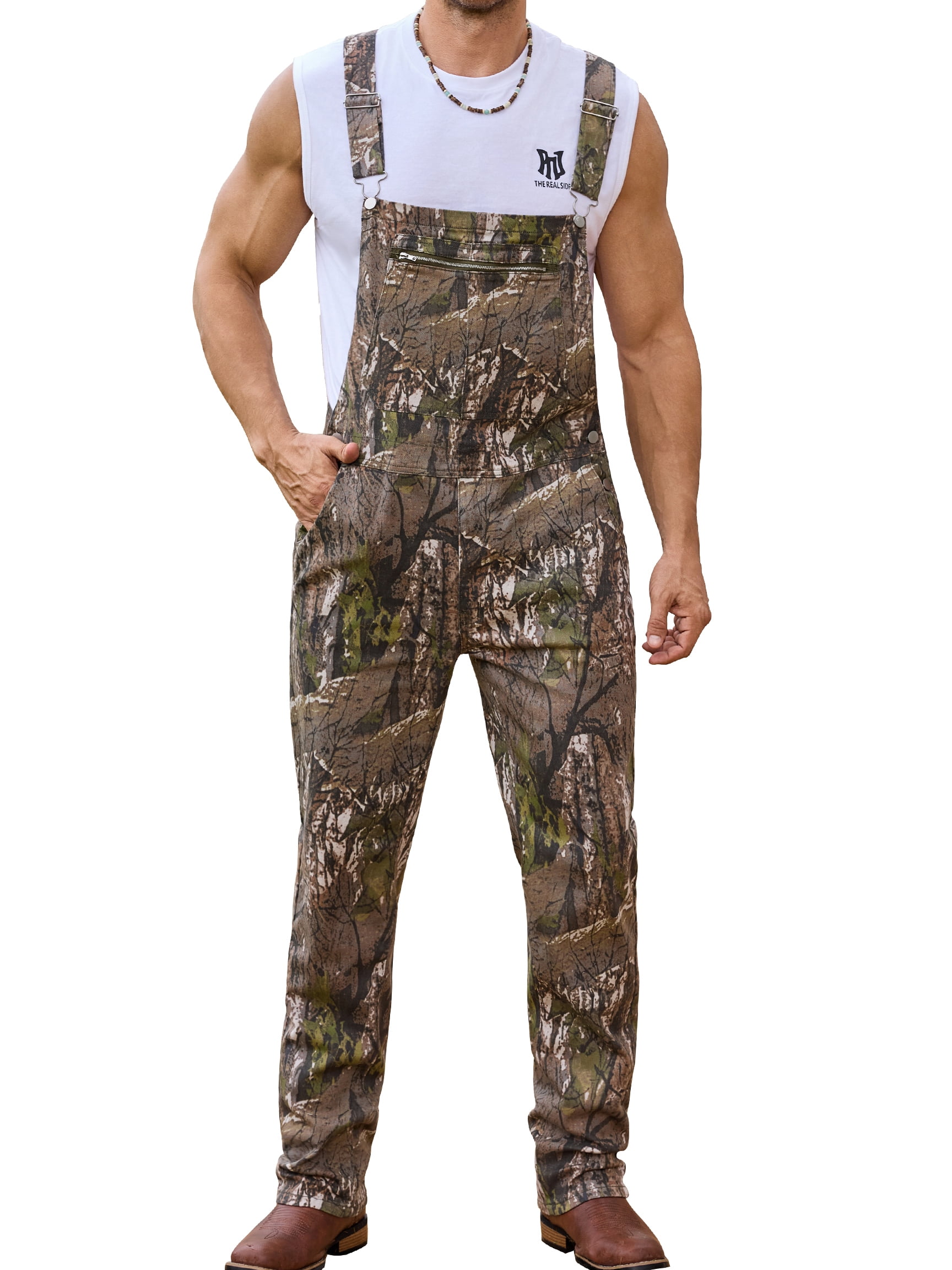 Camo Overalls for Men Work Utility Coveralls Bibs Romper Jumpsuit with ...