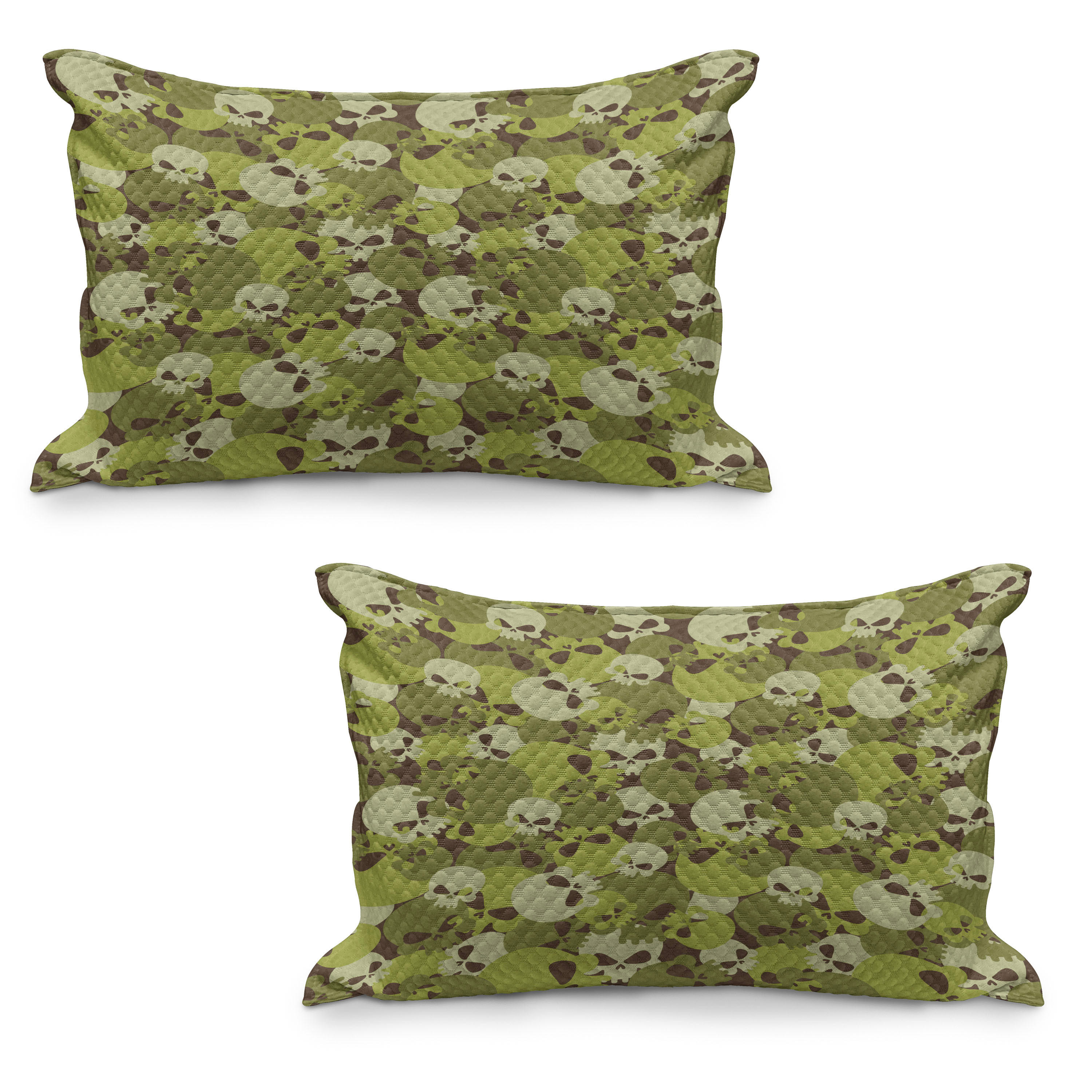 Camo Quilted Pillowcover Set of 2, Composition of Skulls Scary Head ...