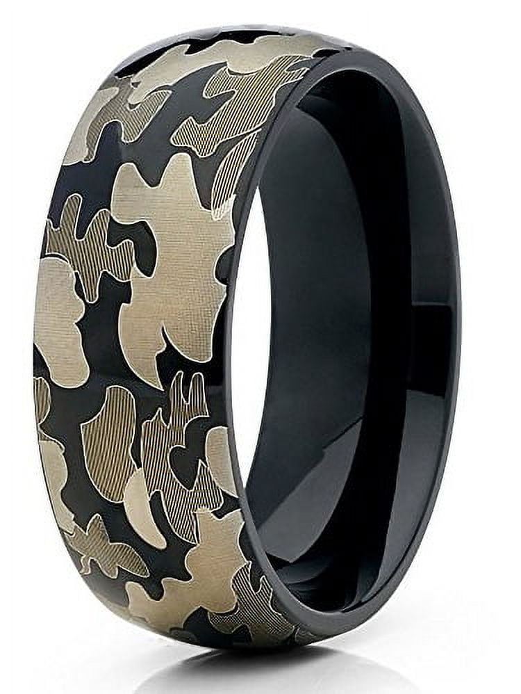 Camo Ring Titanium Wedding Ring Camouflage Wedding Band Black Titanium Ring 8mm Army Navy ...
