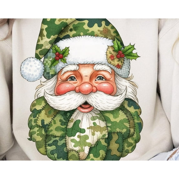 Camo Santa , Green Camouflage Santa Head Design, Rustic Holiday ...