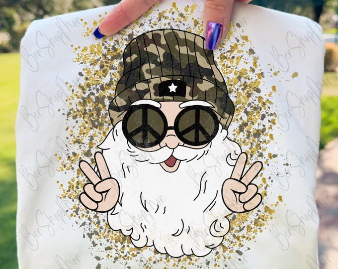 Camo Santa , Preppy Sublimation, , Brushstroke , Shirt Design, Santa ...