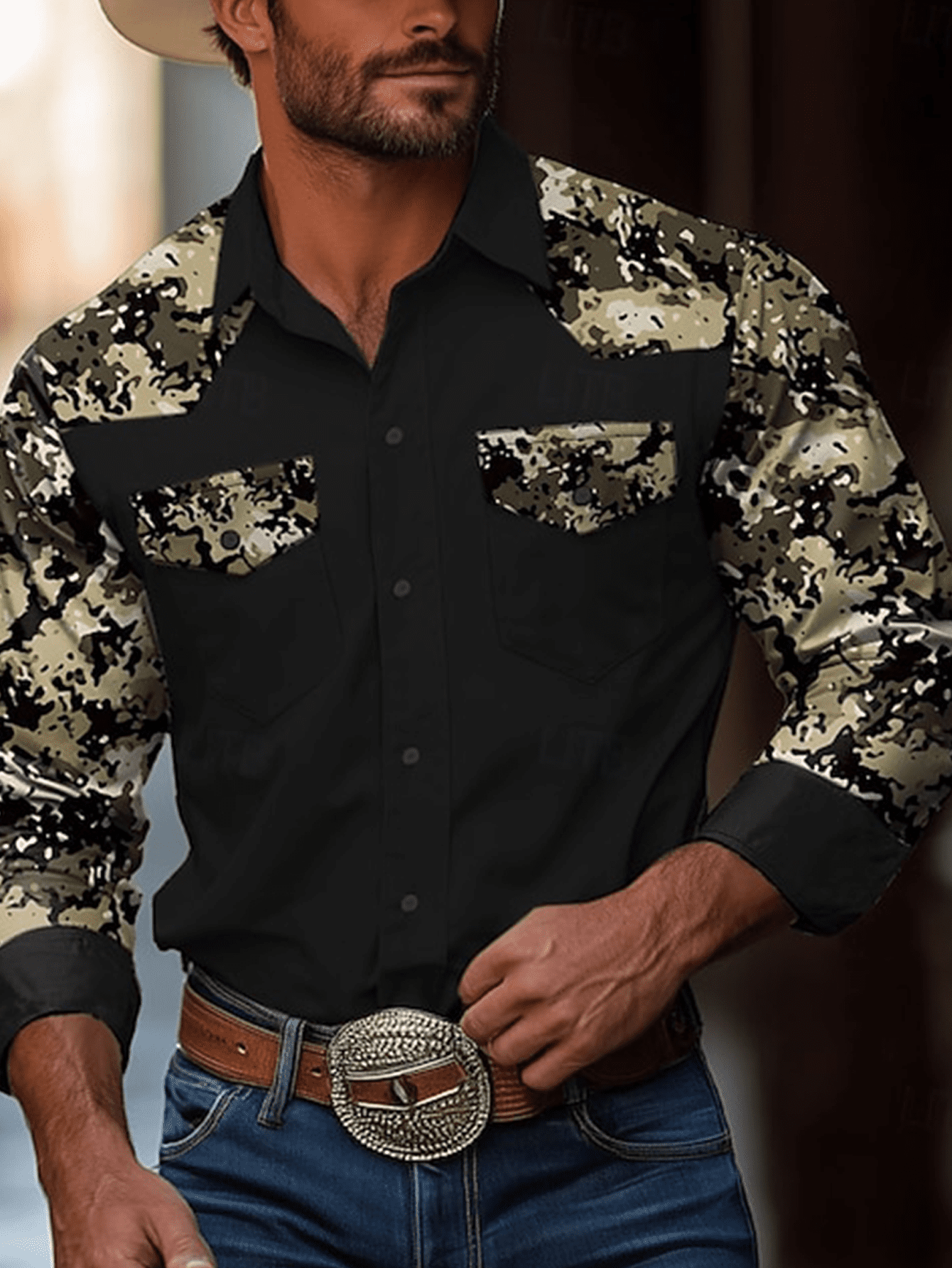 Camo Shirts for Men,Mens Western Cowboy Shirt Long Sleeve Cotton Button ...