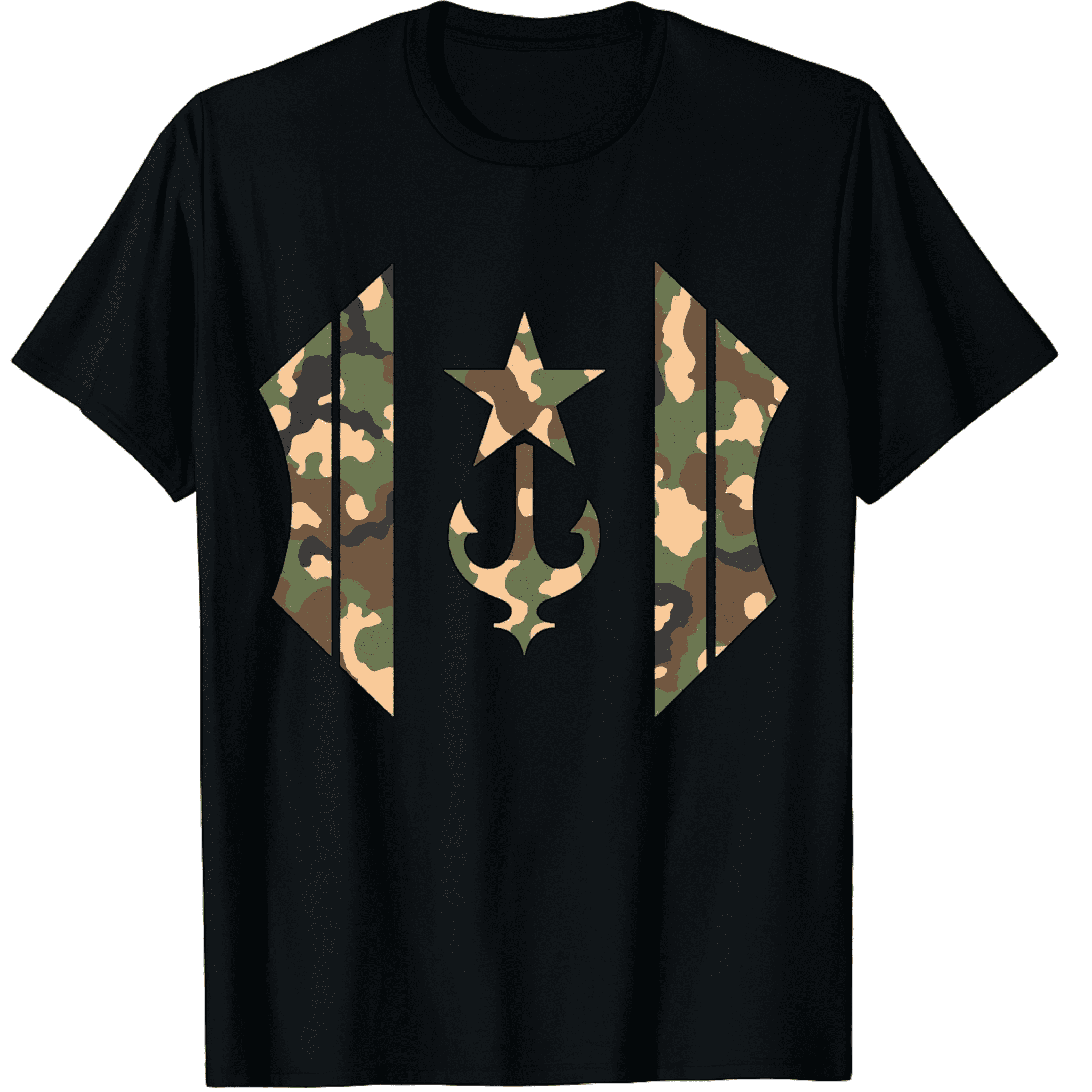 Camo Star And Anchor Design Military Inspired Short Sleeve T-Shirt For ...