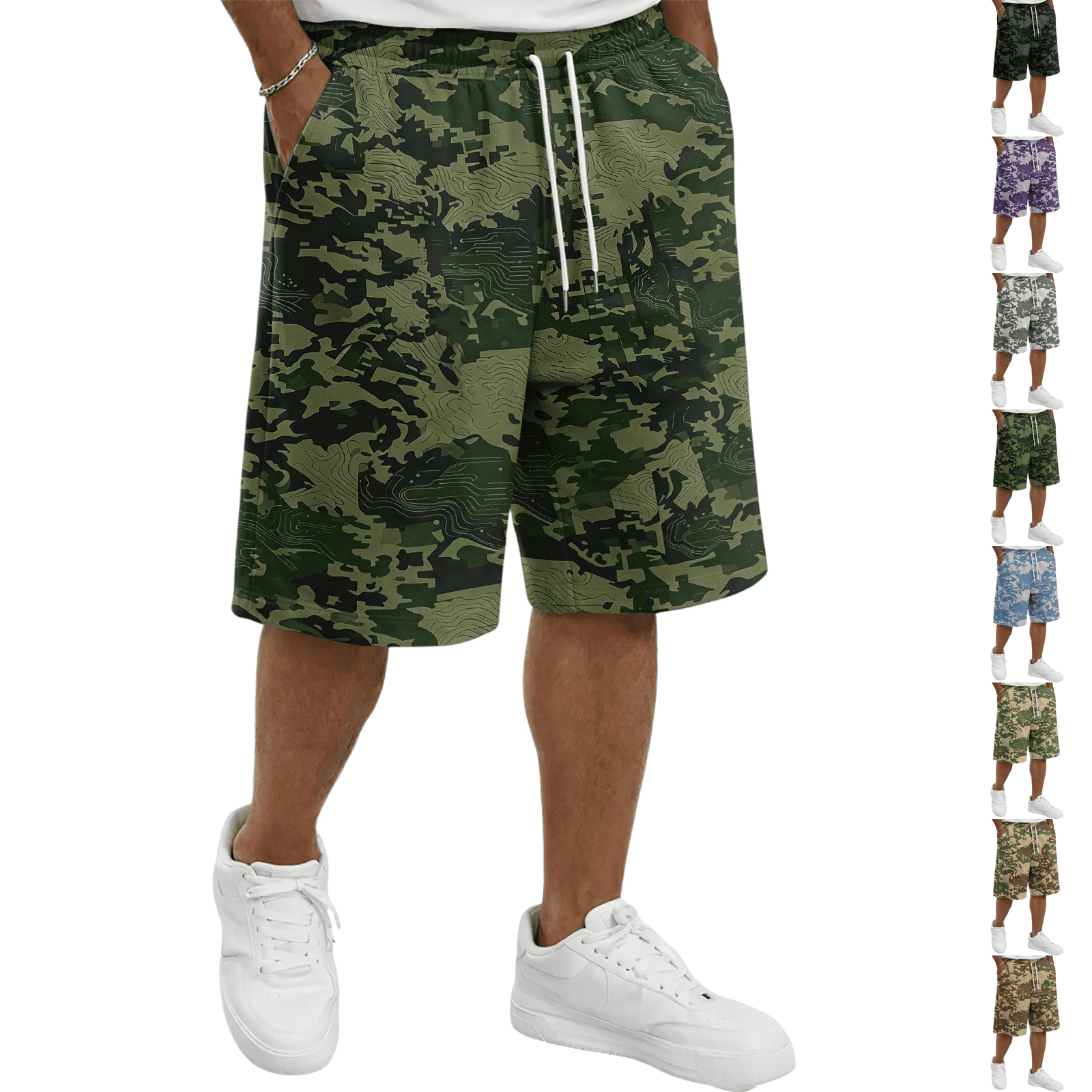 Camo Sweats Shorts for Men Women Elastic Waist Drawstring Camouflage ...