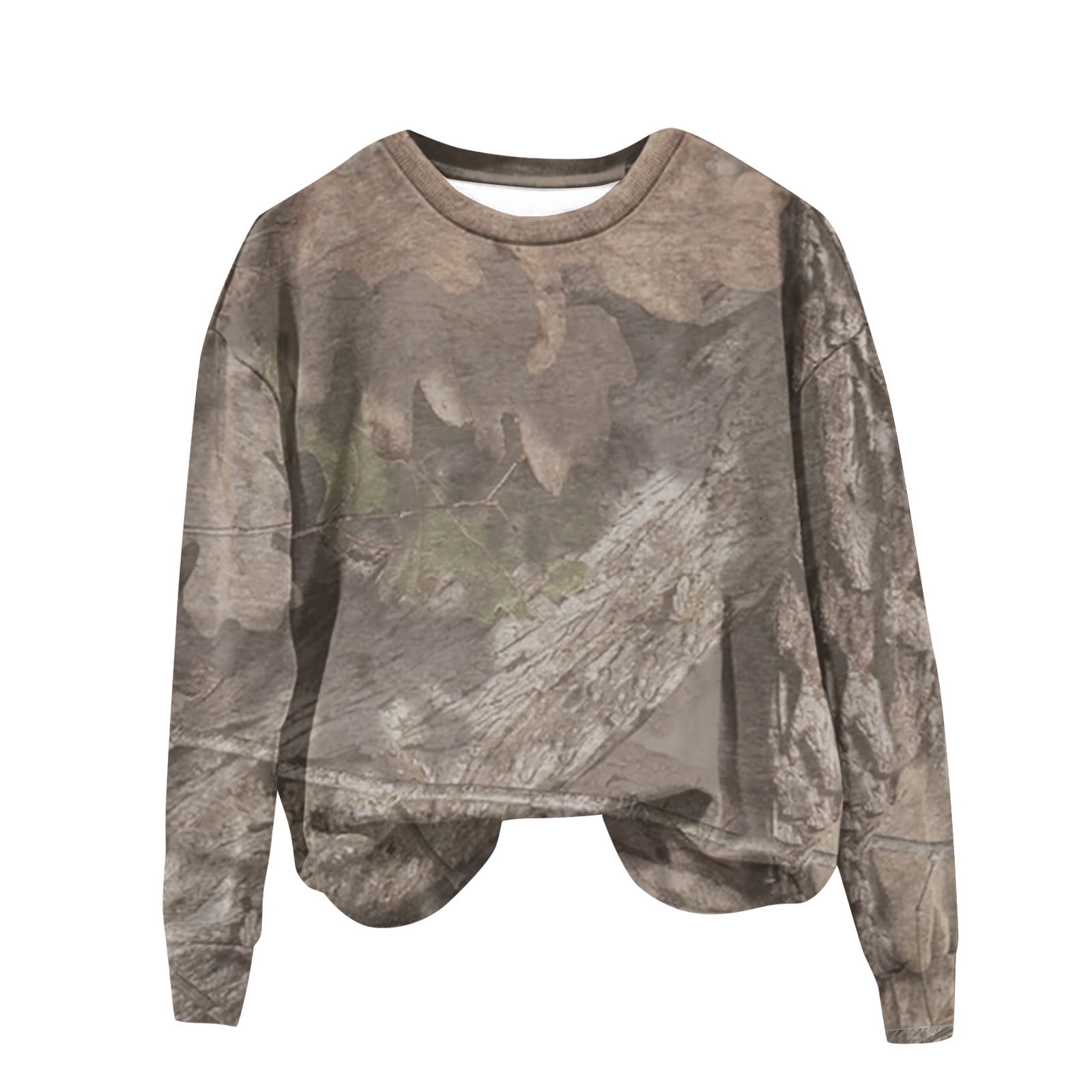 Camo Sweatshirt for Women Long Sleeve Going Out Tops Pine Print Crew ...