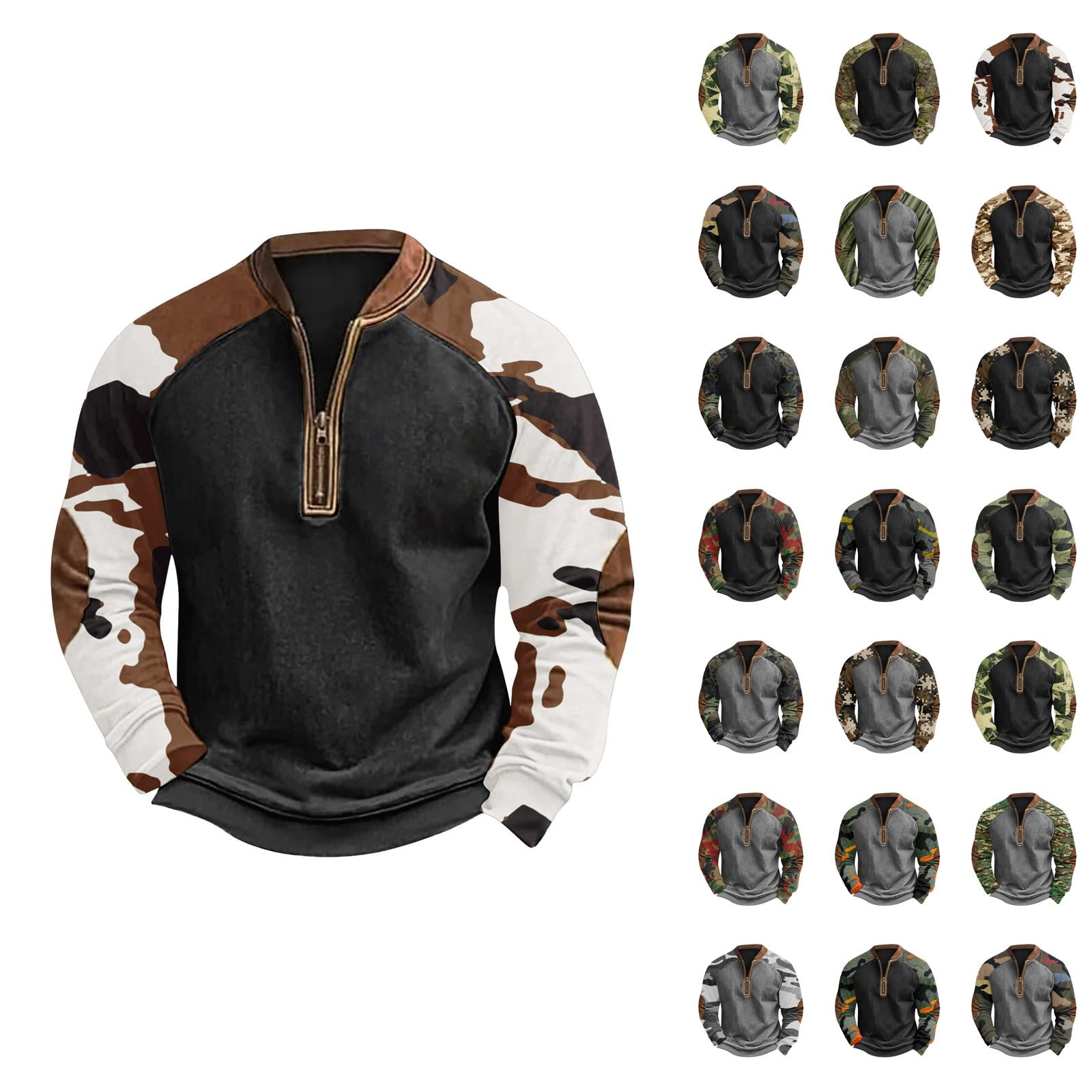 Camo Sweatshirts for Men 2025 Fall Winter Long Sleeve Plus Size Half ...
