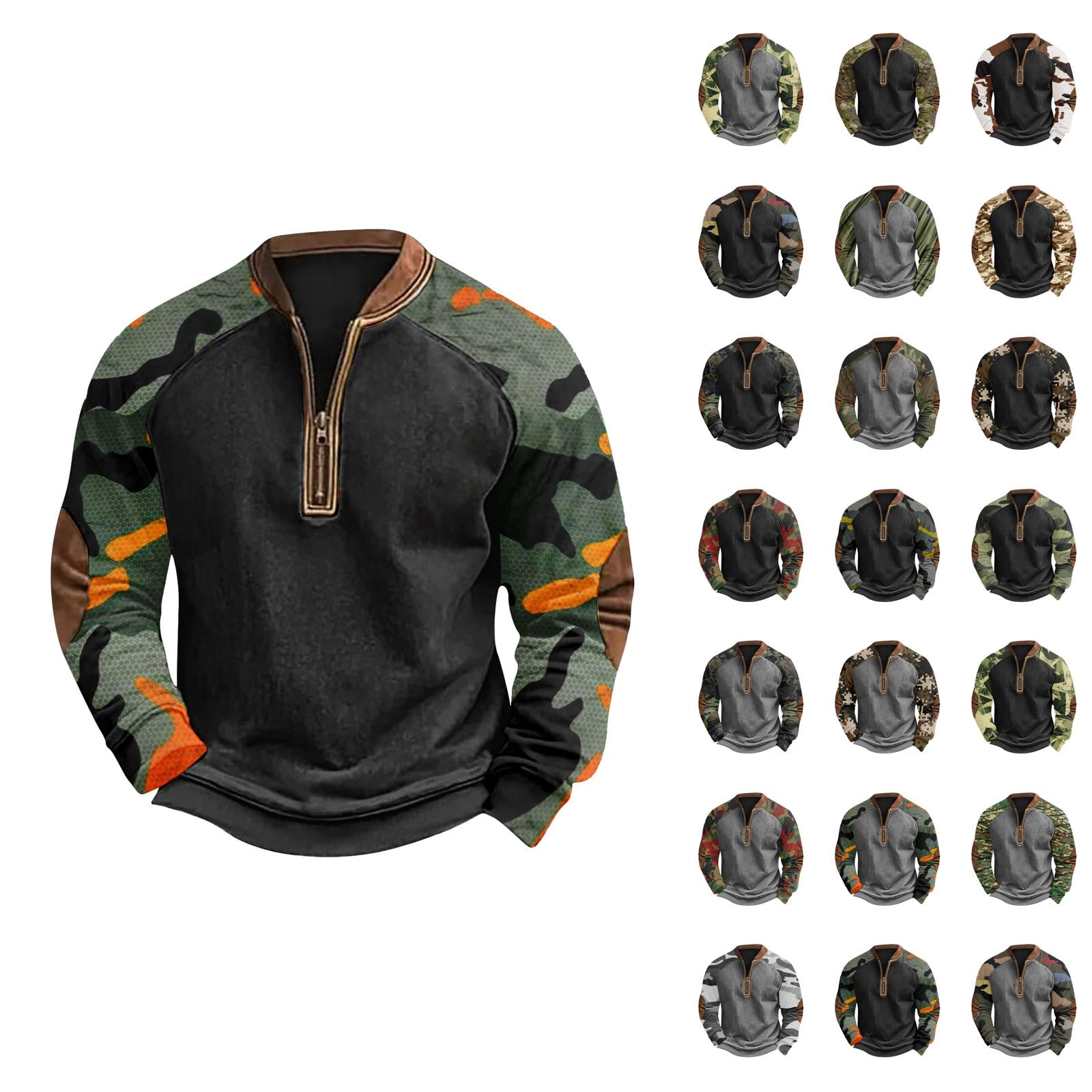 Camo Sweatshirts for Men 2025 Fall Winter Long Sleeve Plus Size Half ...