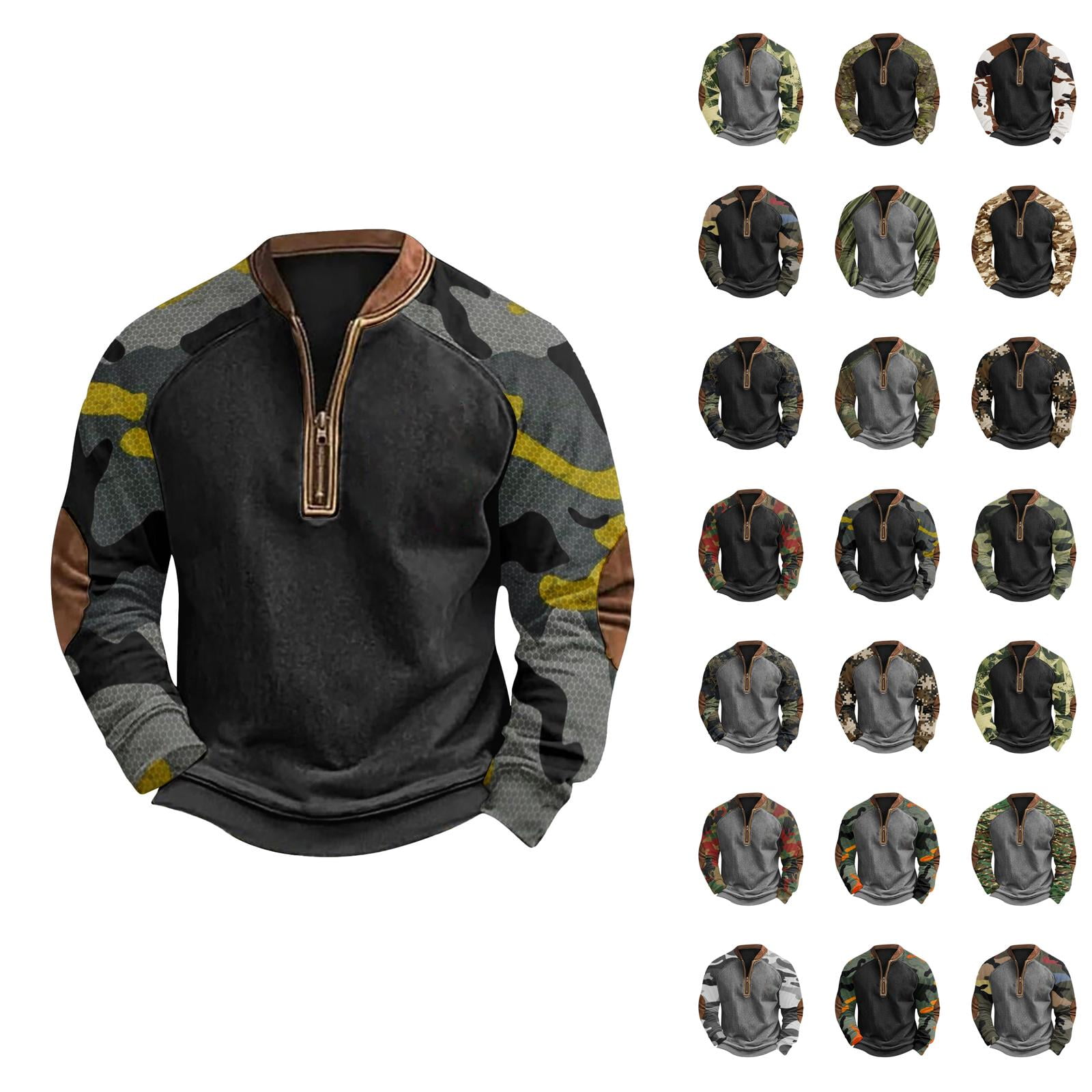 Camo Sweatshirts for Men 2025 Fall Winter Long Sleeve Plus Size Half ...