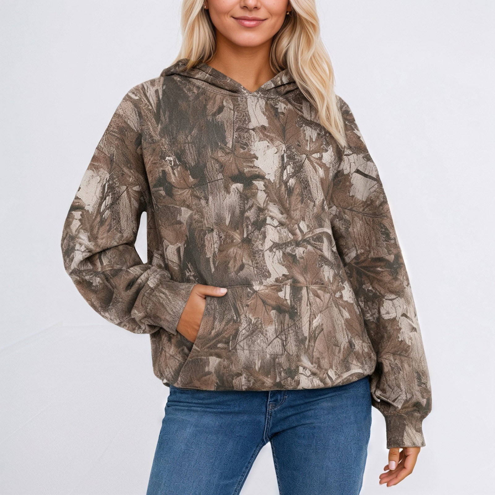 Camo Sweatshirts for Men Women Oversized Maple Leaf Hooded Sweatshirt ...