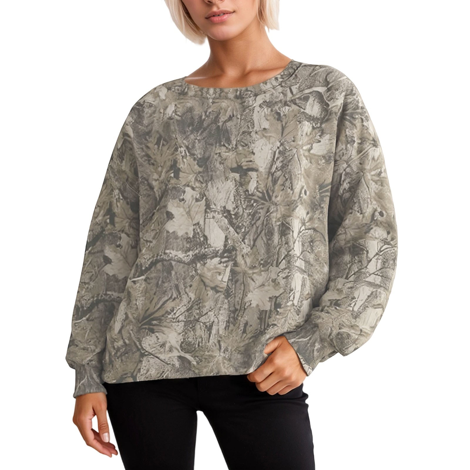 Camo Sweatshirts for Womens Maple Leaf Print Long Sleeve Tops Oversized ...