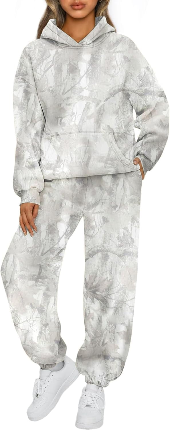 Camo Sweatsuits for Women 2 Piece Outfits Maple Leaf Print Hoodie Sweat ...