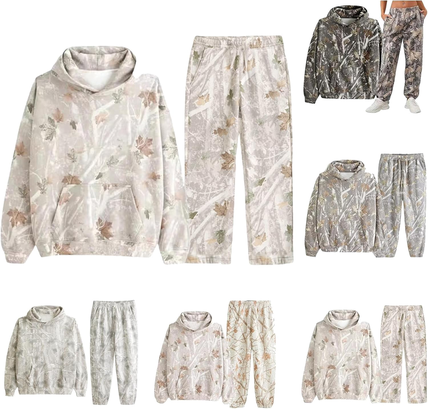 Camo Sweatsuits for Women Maple Leaf Print Oversized Hoodie Camo Fleece ...