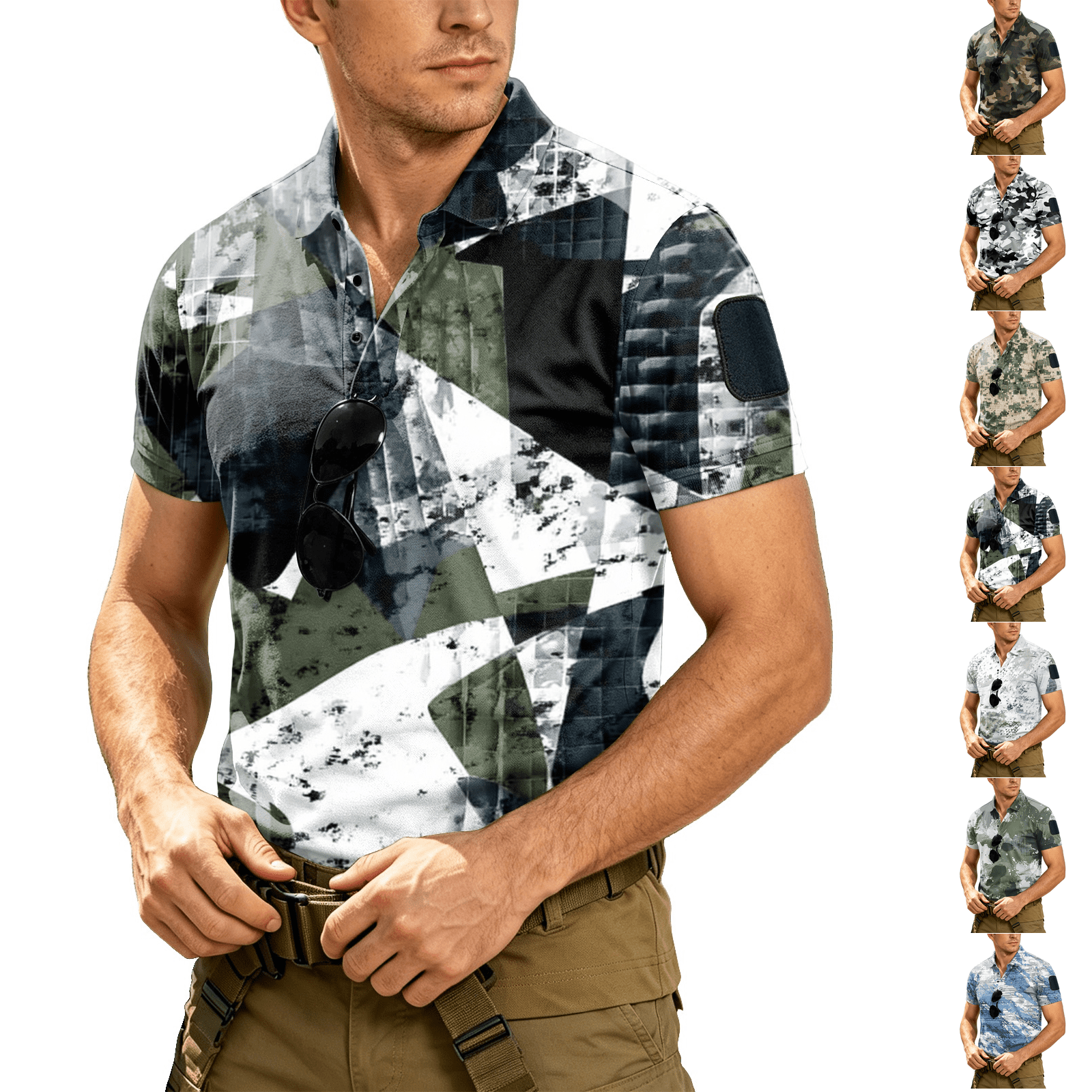 Camo Tactical Polo Shirt Mens Quick Dry Lightweight Breathable ...