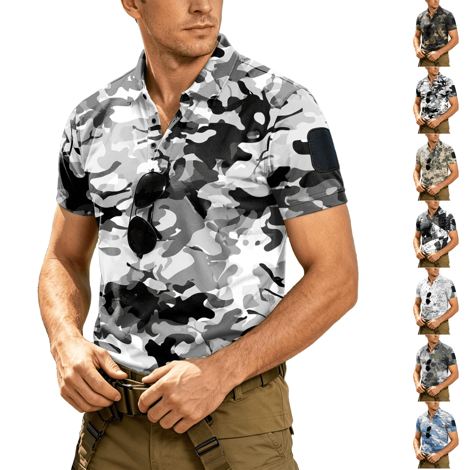 Camo Tactical Polo Shirt Mens Quick Dry Lightweight Breathable ...
