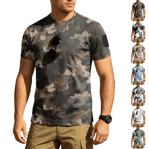 Camo Tactical Shirt Crew Neck Mens Quick Dry Lightweight Breathable ...