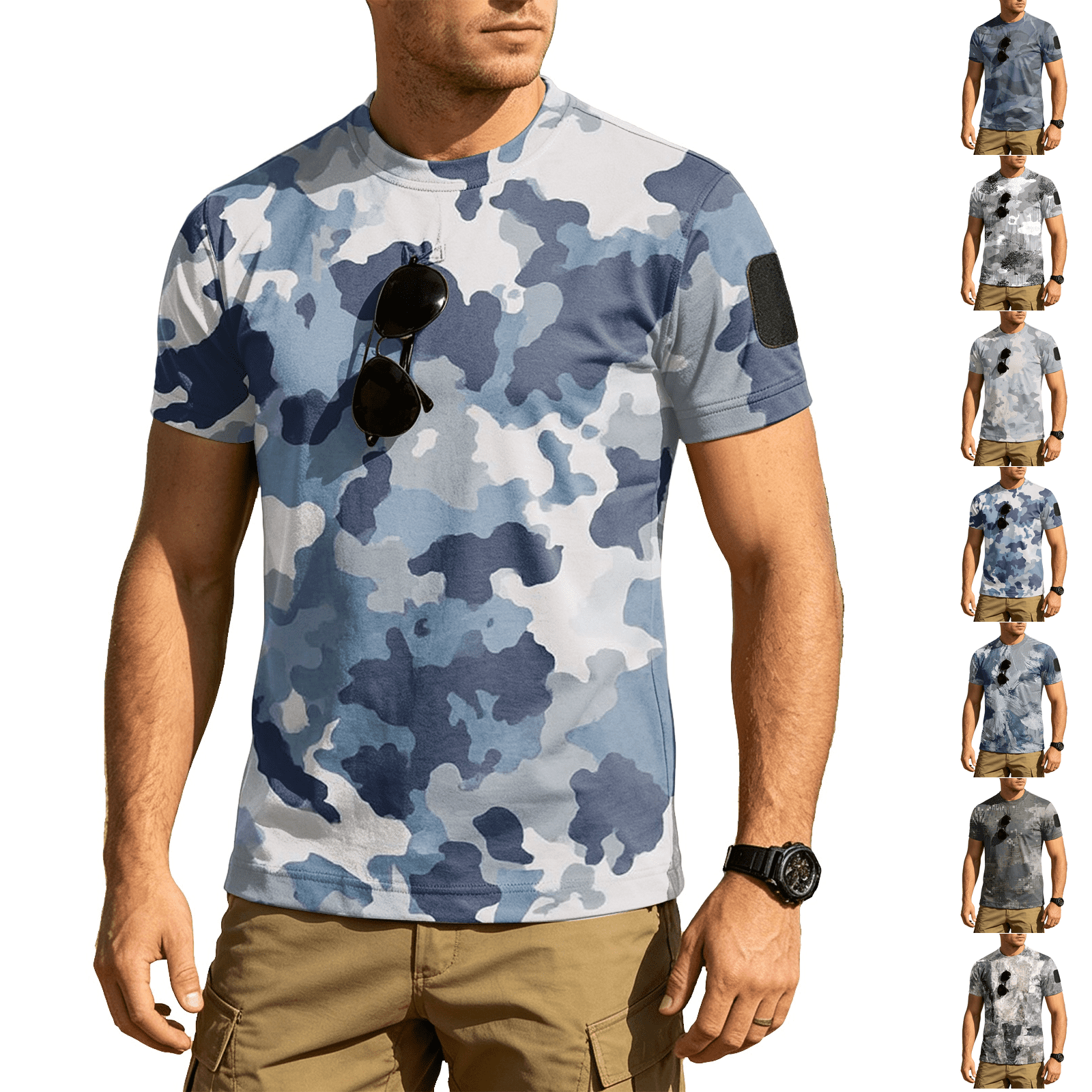 Camo Tactical Shirt Mens Crew Neck Quick Dry Lightweight Breathable ...