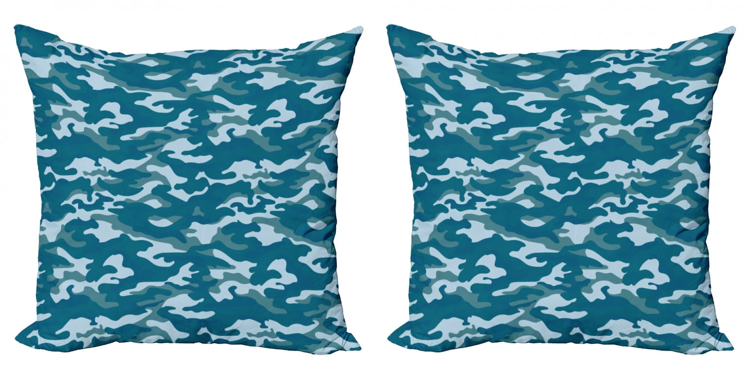 Ambesonne Blue Throw Pillow Cover 2 Pack, Camouflage Oceanic Colors, 18 ...