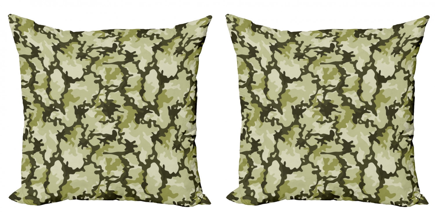 Ambesonne Green Throw Pillow Cover 2 Pack, Jungle Camouflage Design, 16 ...