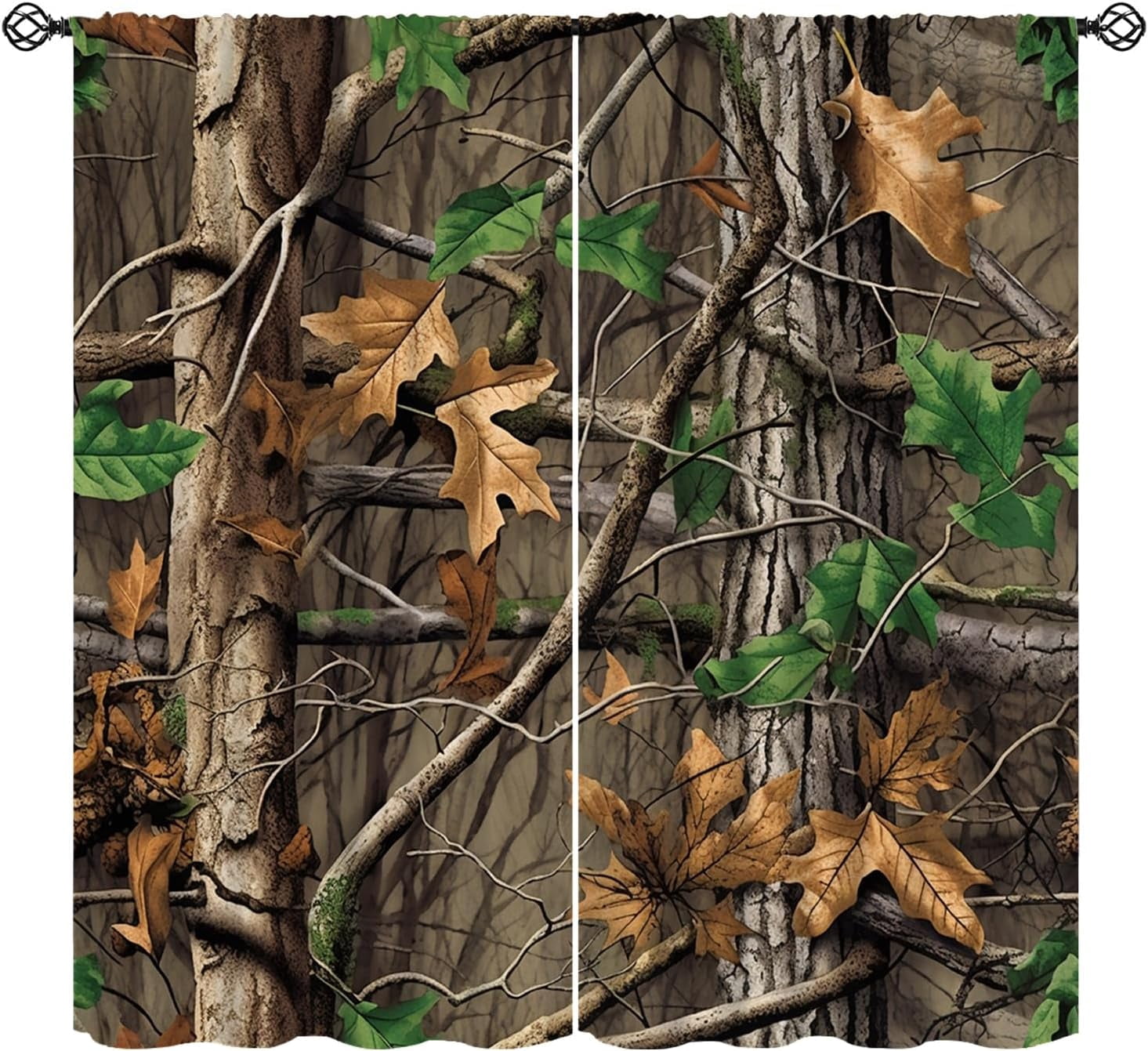 Camo Tree Curtain, Rustic Realistic Forest Oak Leaf Camouflage Hunting ...