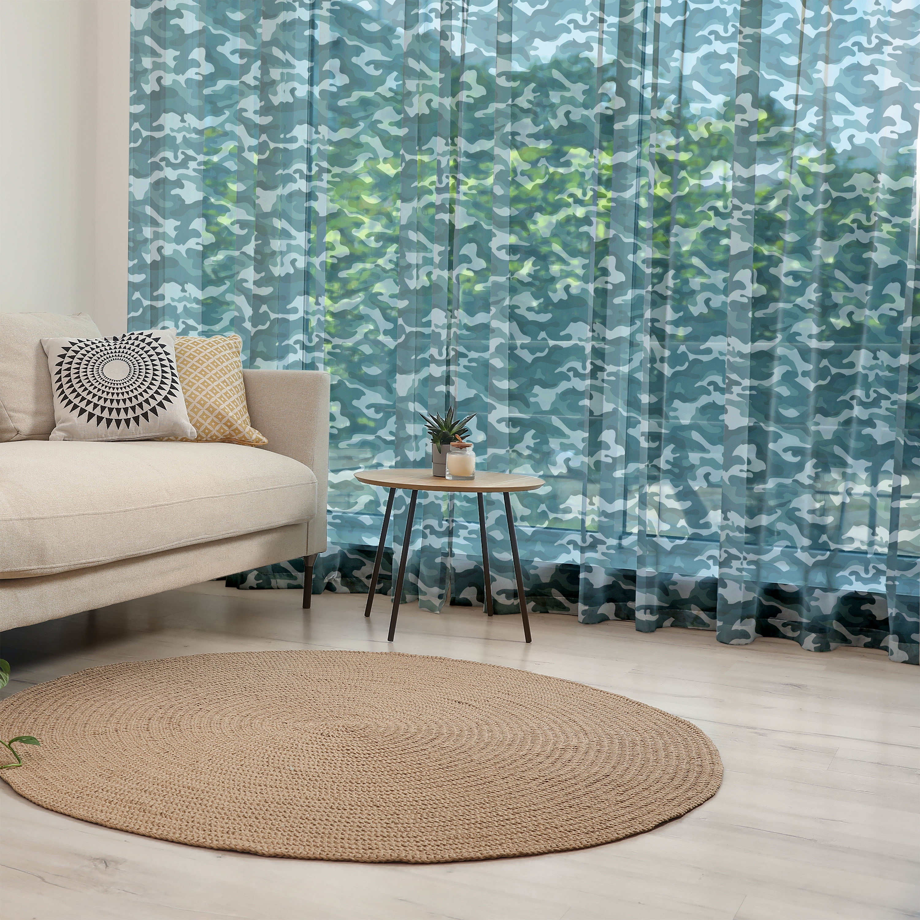 Camo Tulle Curtains with Rod Pocket, Camouflage Theme in Oceanic Colors ...