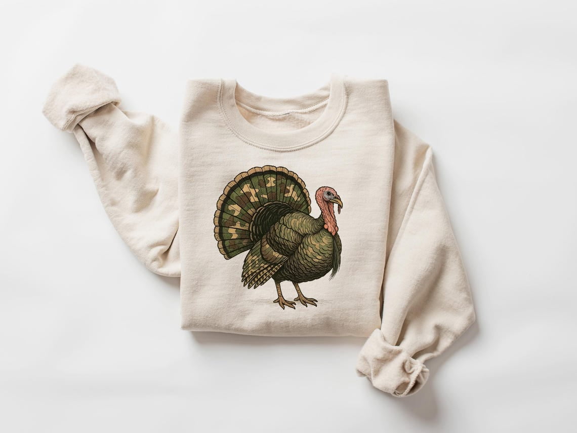 Camo Turkey Sweatshirt Thanksgiving Tee Military Green Fall Turkey T ...