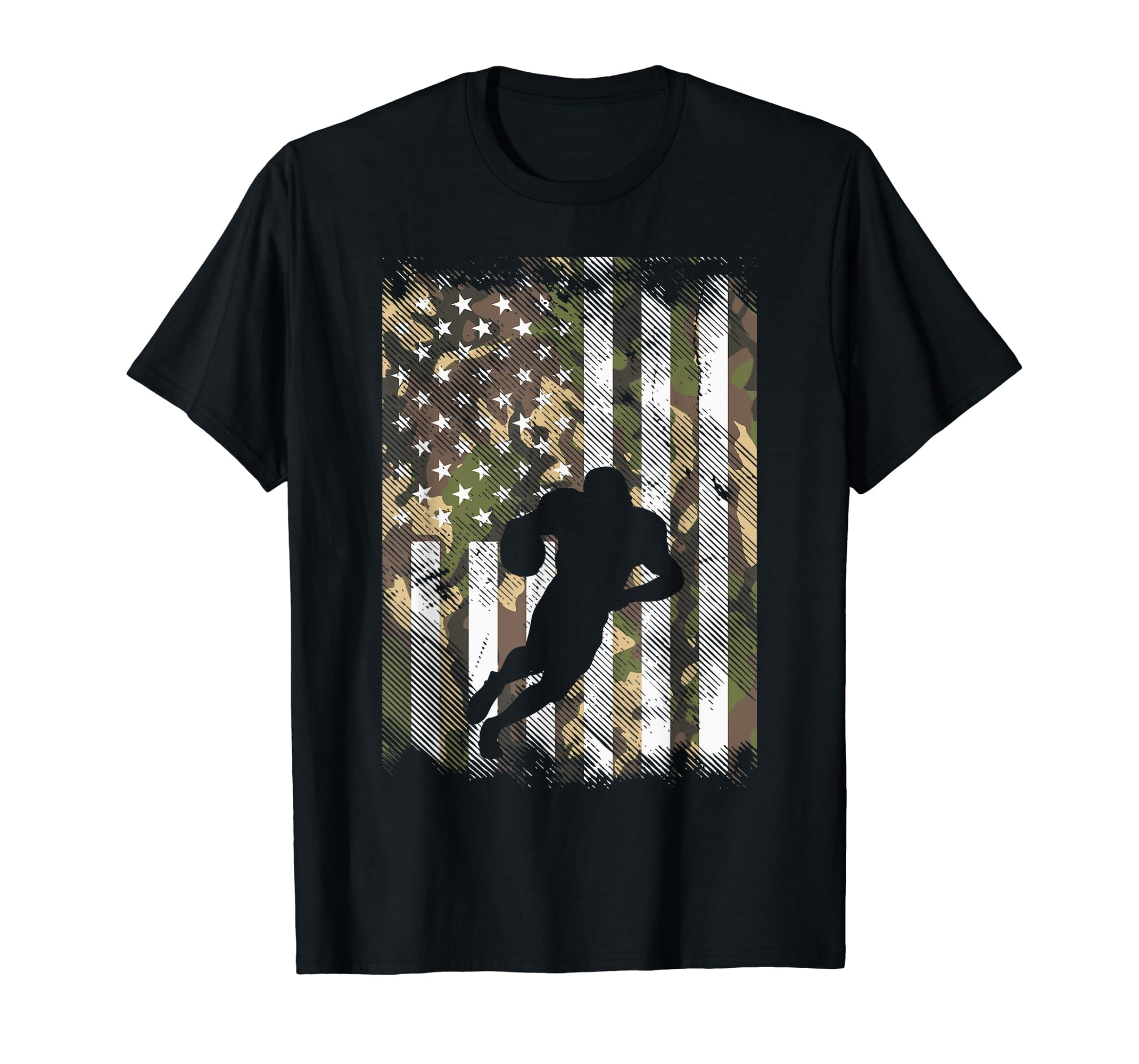 Camo US Flag American Football Player Vintage Patriotic T-Shirt ...