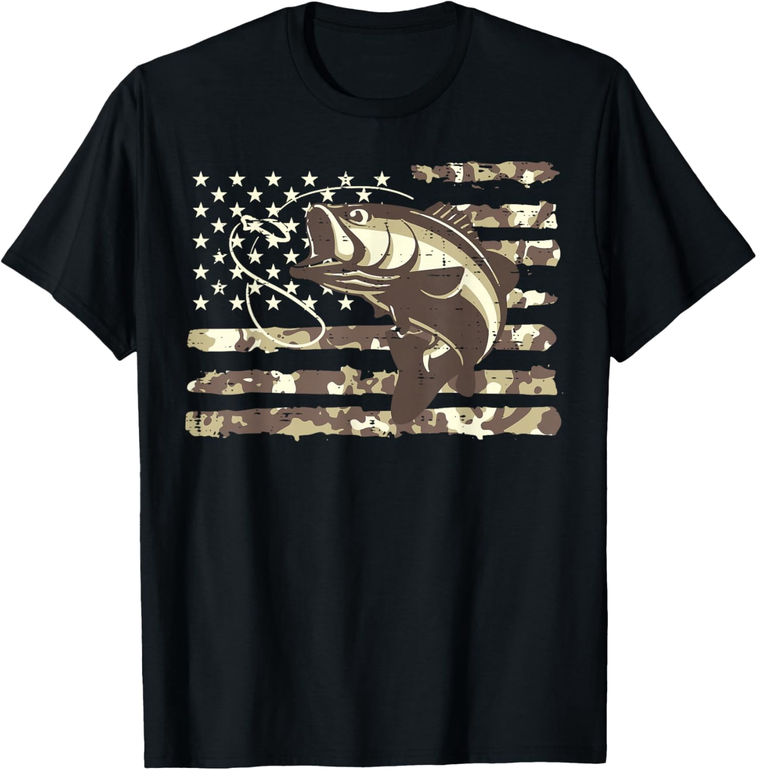 Camo US Flag Bass Fish Cool Fishing Patriotic Men Women T-Shirt ...