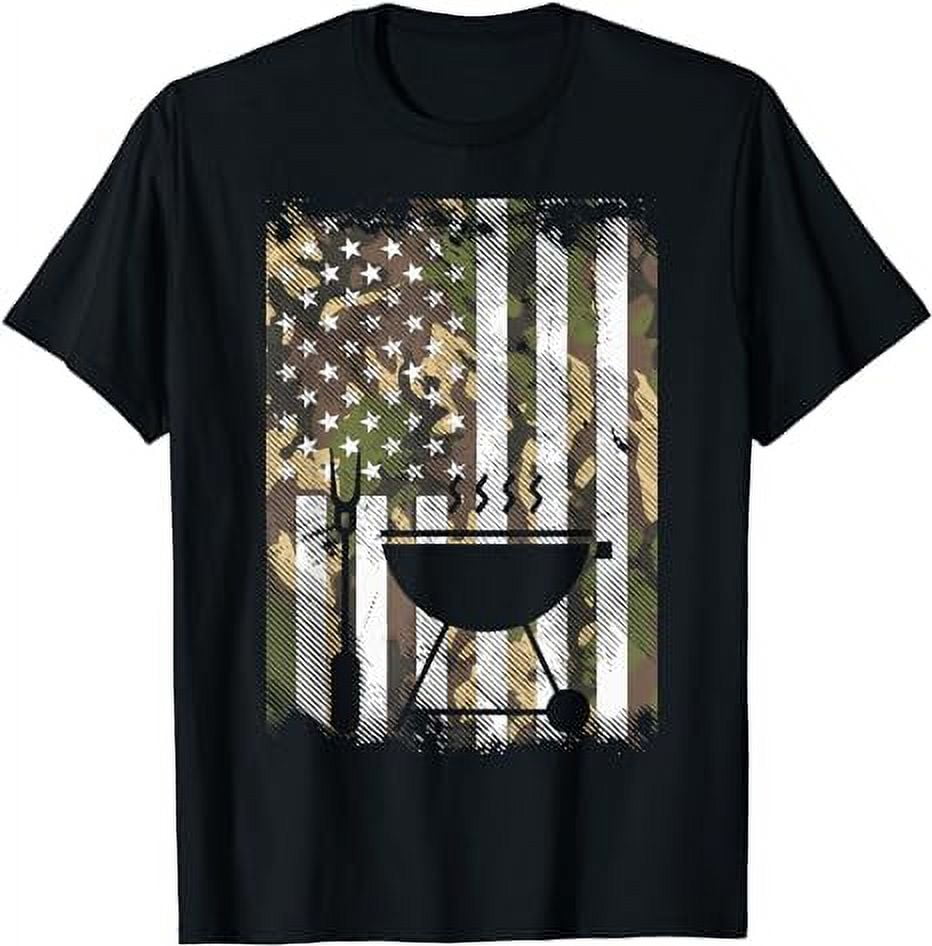 Camo US Flag Bbq Grill Vintage Grilling Smoking Patriotic T-Shirt ...