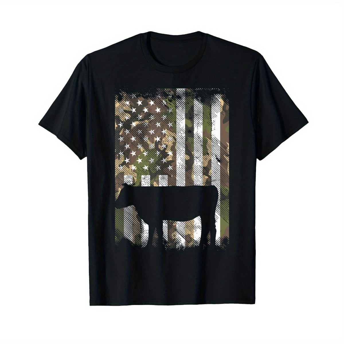 Camo US Flag Cow Vintage Farm Animal Patriotic Farmer Gift T-Shirt ...