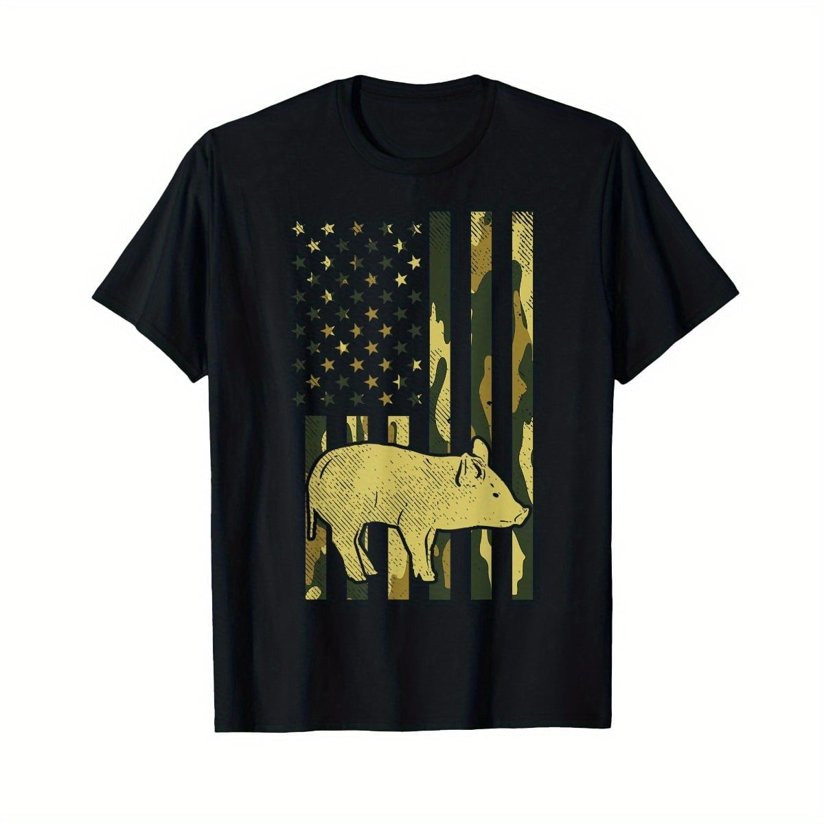 Camo US Flag Pig Military Farm Animal Patriotic Farmer Gift T-Shirt ...