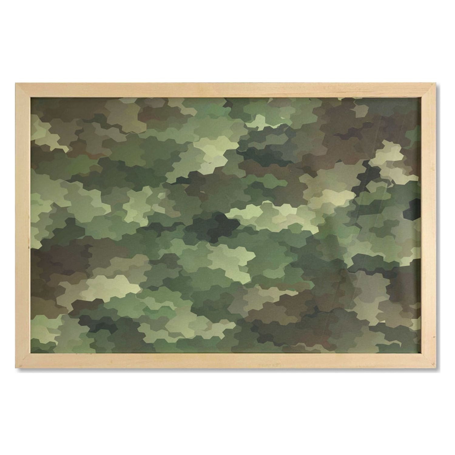 Camo Wall Art with Frame, Frosted Glass Effect Hexagonal Abstract Being ...