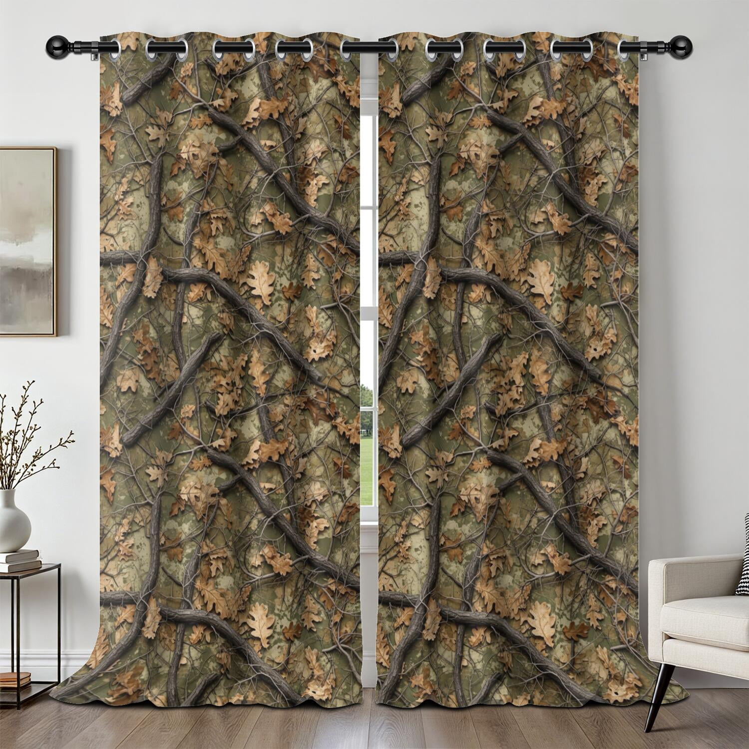 Camo and Branch Green Pattern Blackout Curtains,Triple Weaved Fabric ...