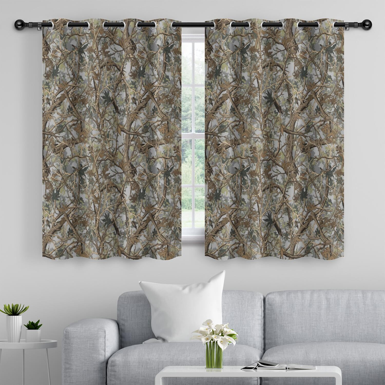 Camo and Branch Grey Pattern Blackout Curtains,Triple Weaved Fabric ...