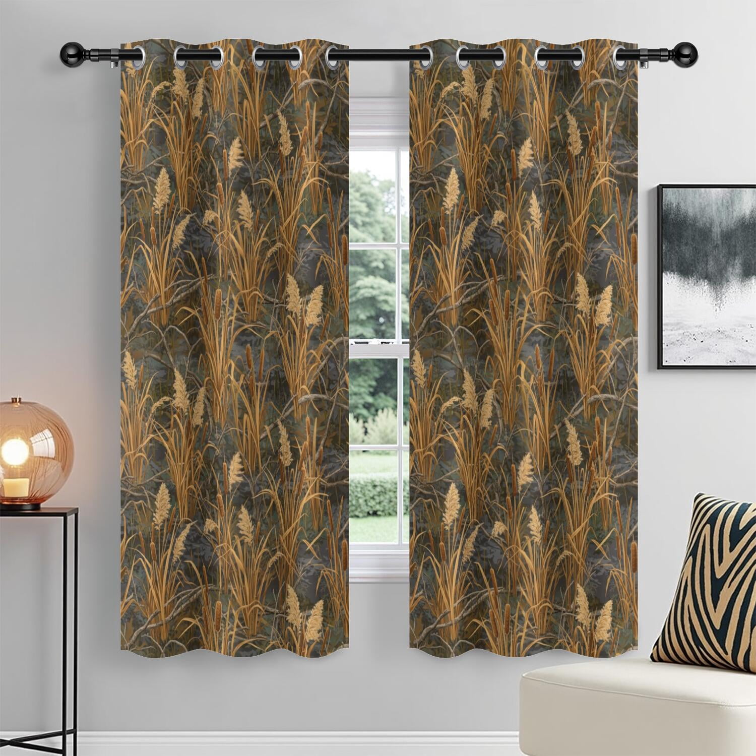 Camo and Grass Brown Pattern Blackout Curtains,Triple Weaved Fabric ...