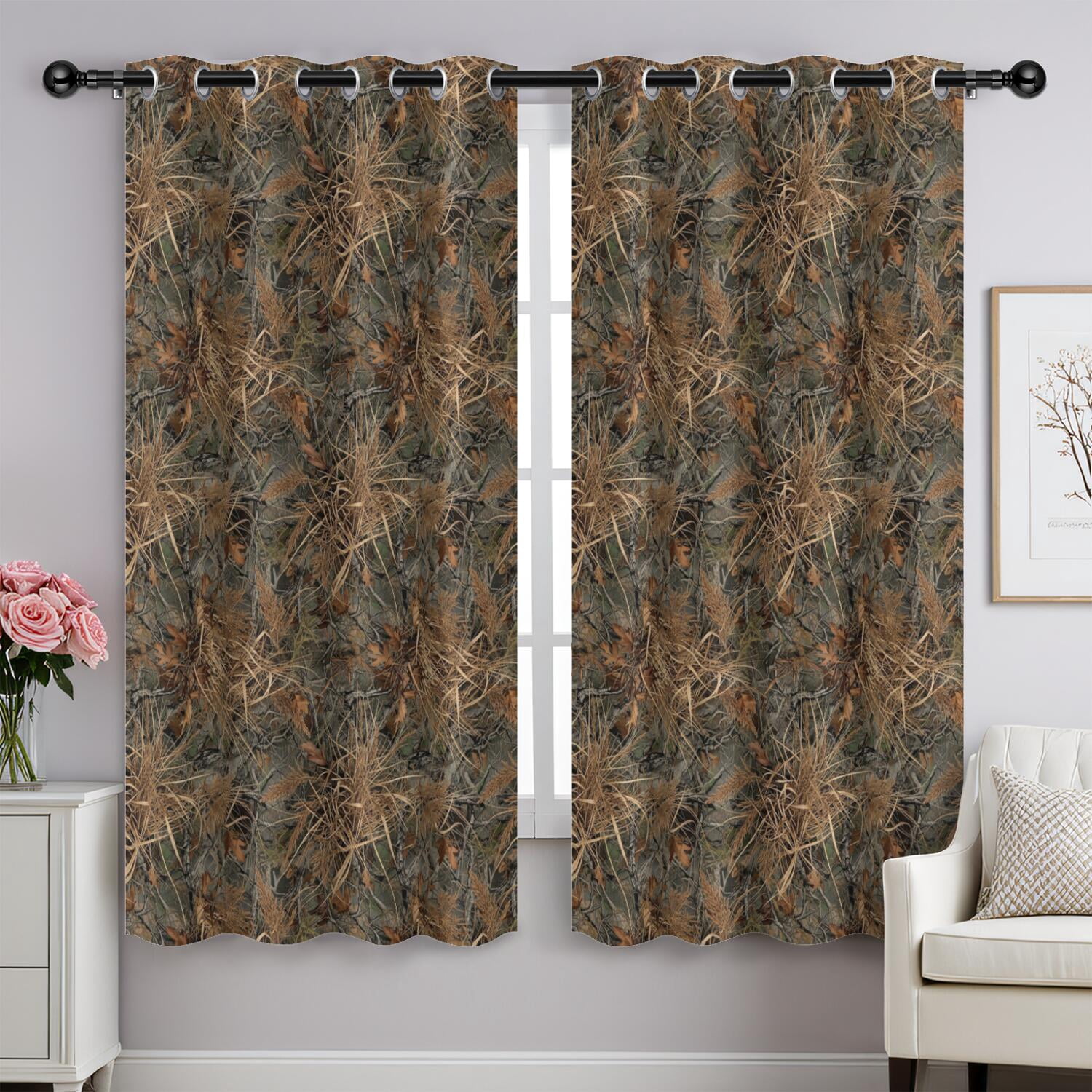 Camo and Grass Brown Pattern Blackout Curtains,Triple Weaved Fabric ...