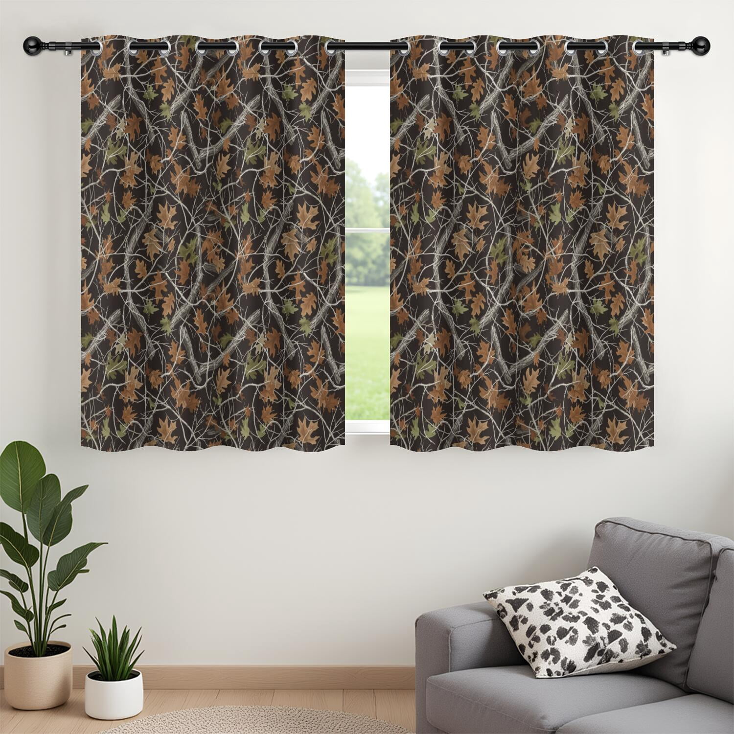 Camo and Leaf Black Pattern Blackout Curtains,Triple Weaved Fabric ...