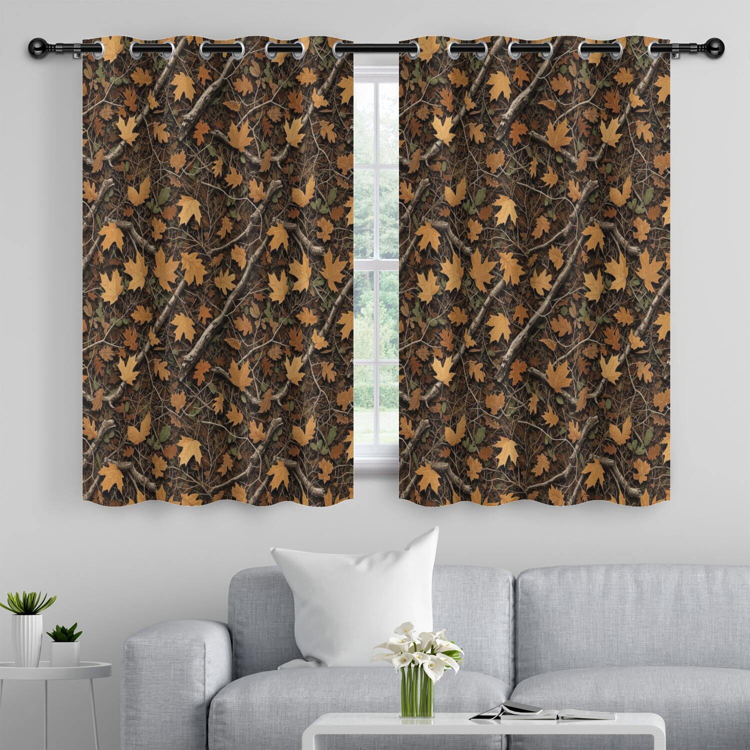 Camo and Maple Brown Pattern Blackout Curtains,Triple Weaved Fabric ...