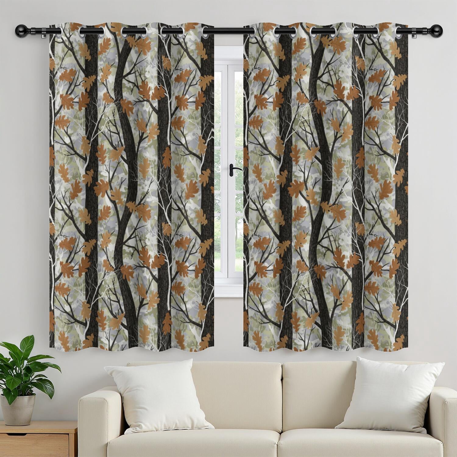 Camo and Oak Grey Pattern Blackout Curtains,Triple Weaved Fabric ...