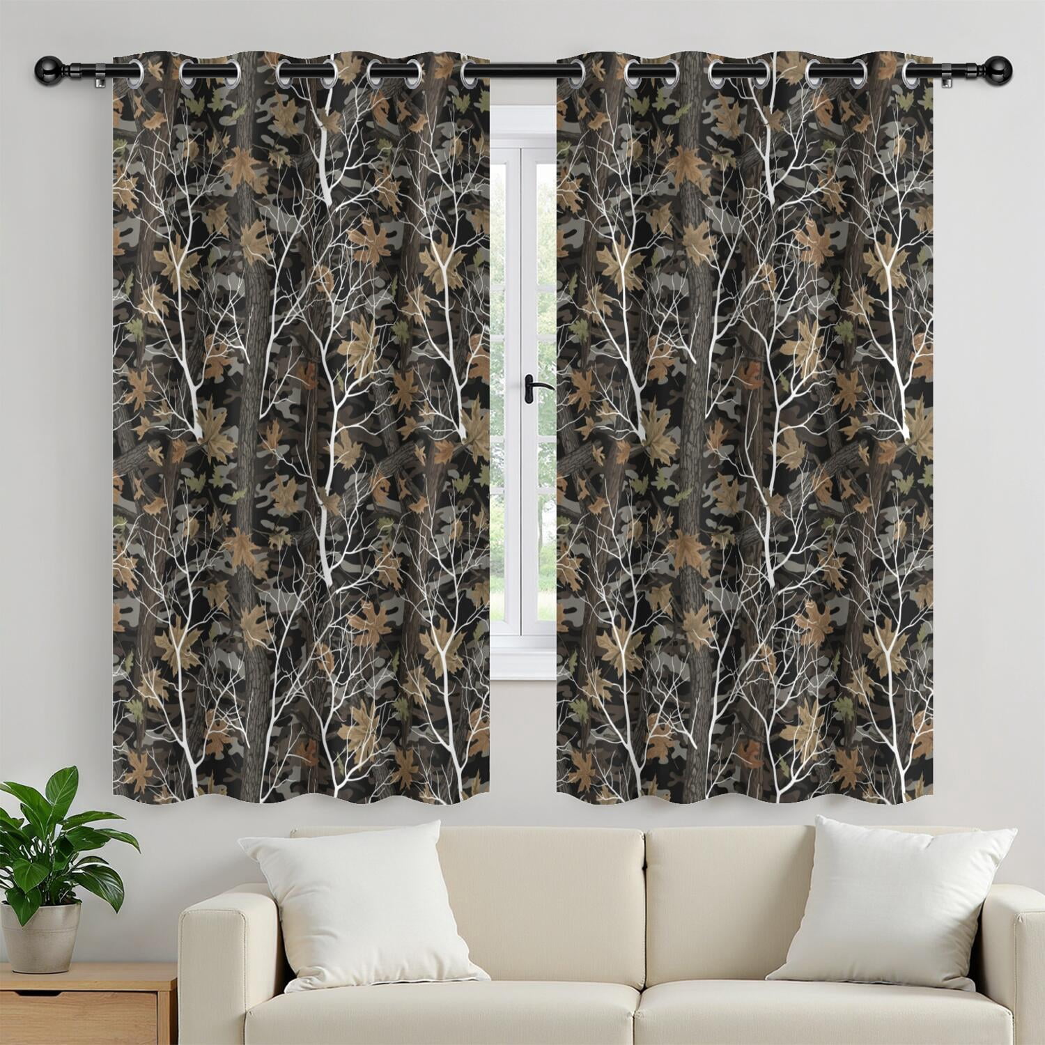 Camo and Tree Black Pattern Blackout Curtains,Triple Weaved Fabric ...
