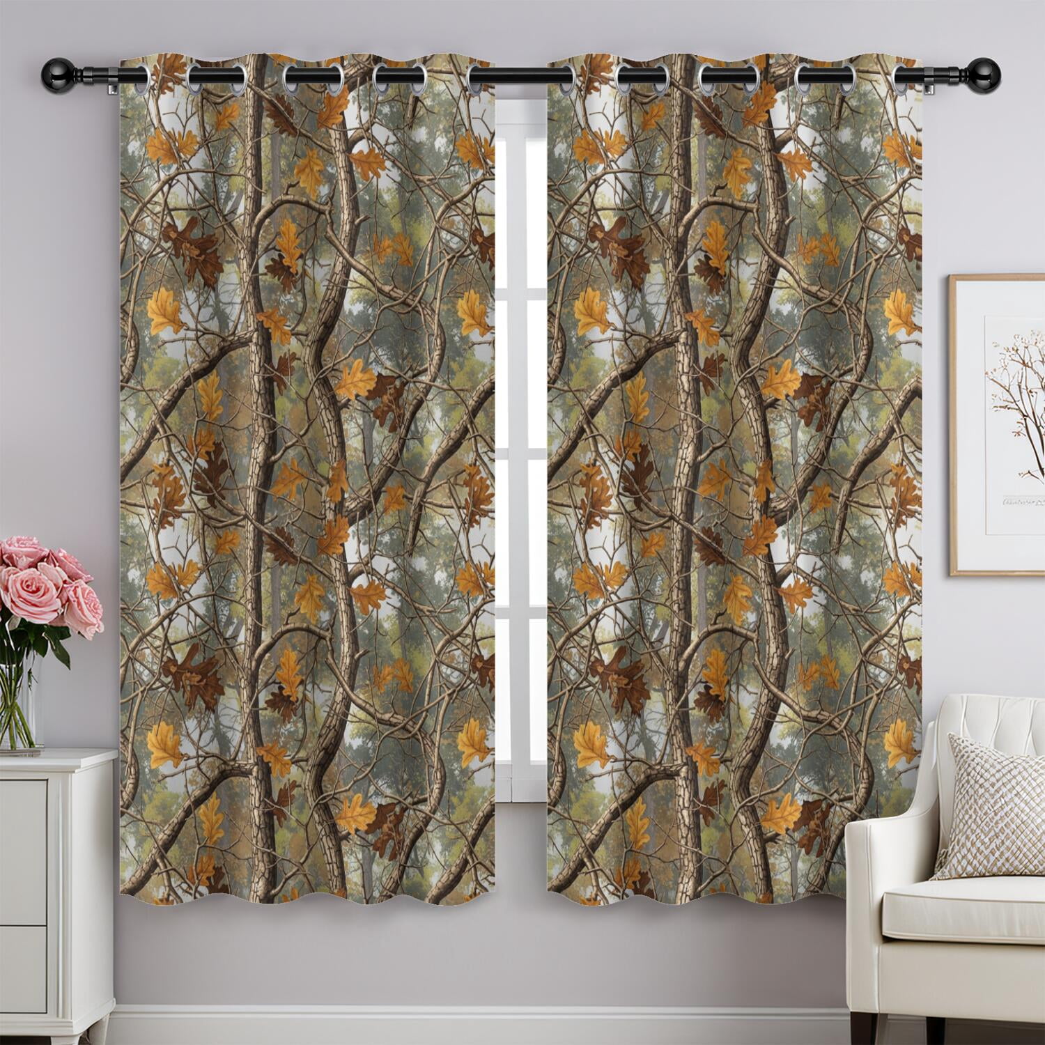 Camo and Tree Brown Pattern Blackout Curtains,Triple Weaved Fabric ...