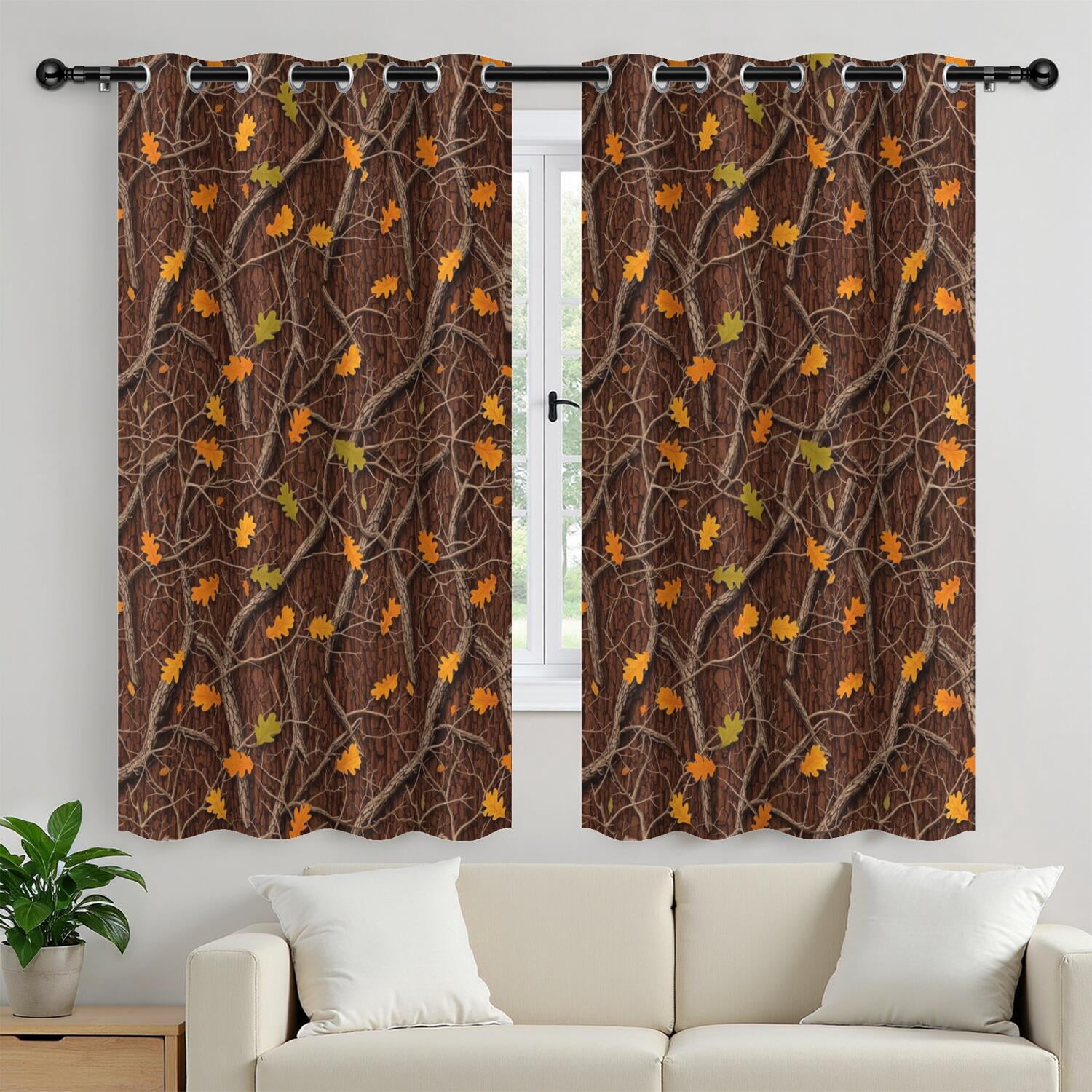 Camo and Twig Brown Pattern Blackout Curtains,Triple Weaved Fabric ...