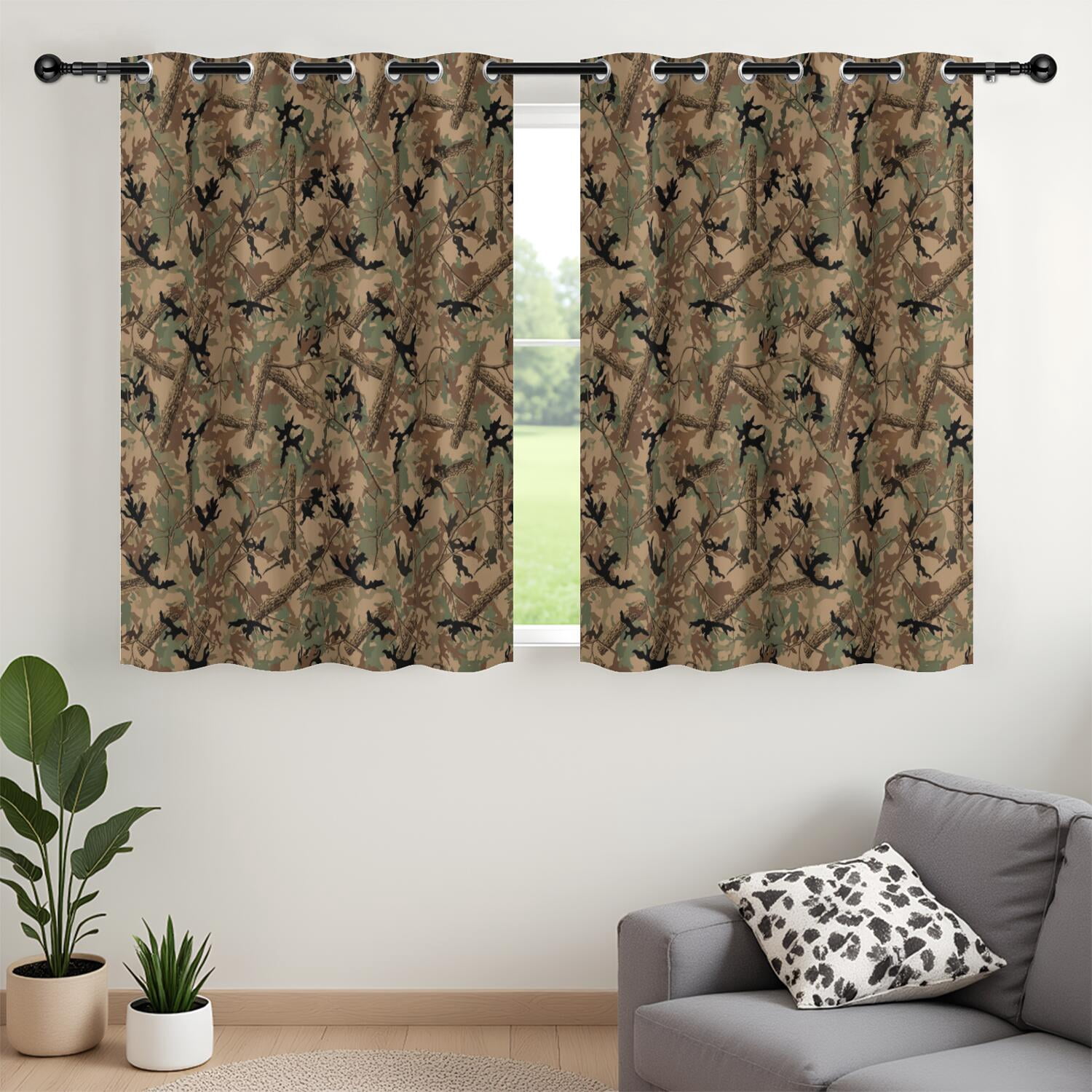Camo and Twig Tan Pattern Blackout Curtains,Triple Weaved Fabric ...