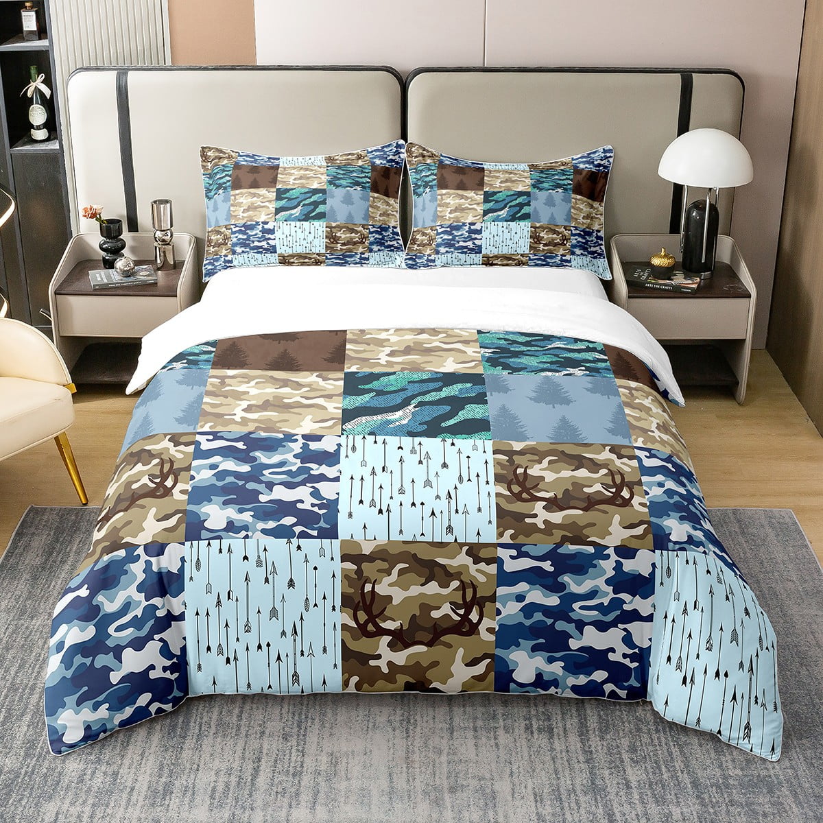 Camouflage 100% Cotton Duvet Cover Queen Size, Patchwork Checkered ...