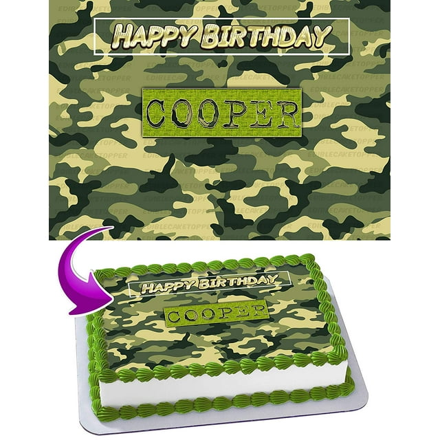 Camouflage 2 Edible Cake Image Topper Personalized Birthday Party 1/4 ...
