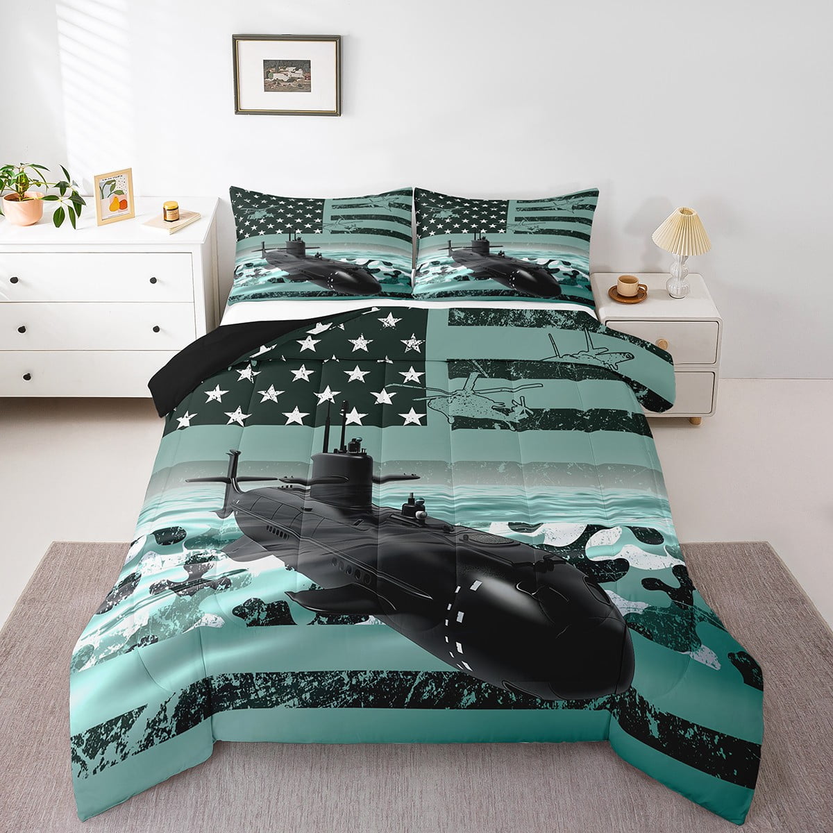Camouflage Aircraft Bedding Sets, Camo American Flag Comforter Set USA ...
