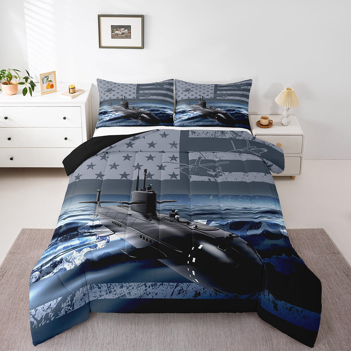 Camouflage Aircraft Comforter Set, Camo American Flag Bedding Sets USA ...