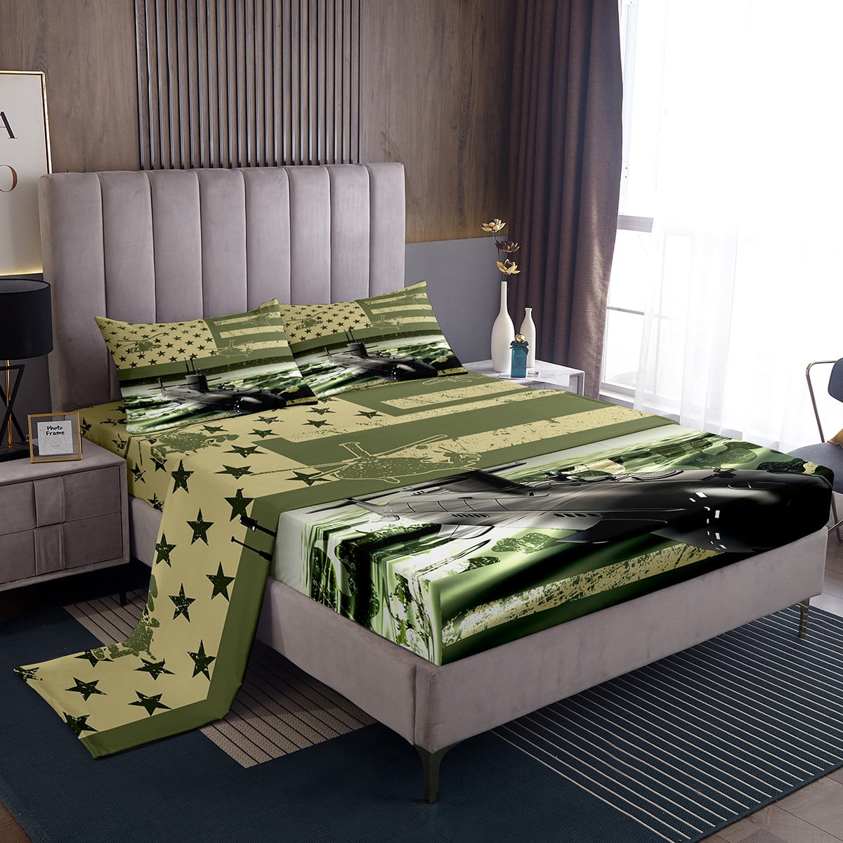 Camouflage Aircraft Sheets, Green Camo American Flag Sheet Set Usa Flag ...